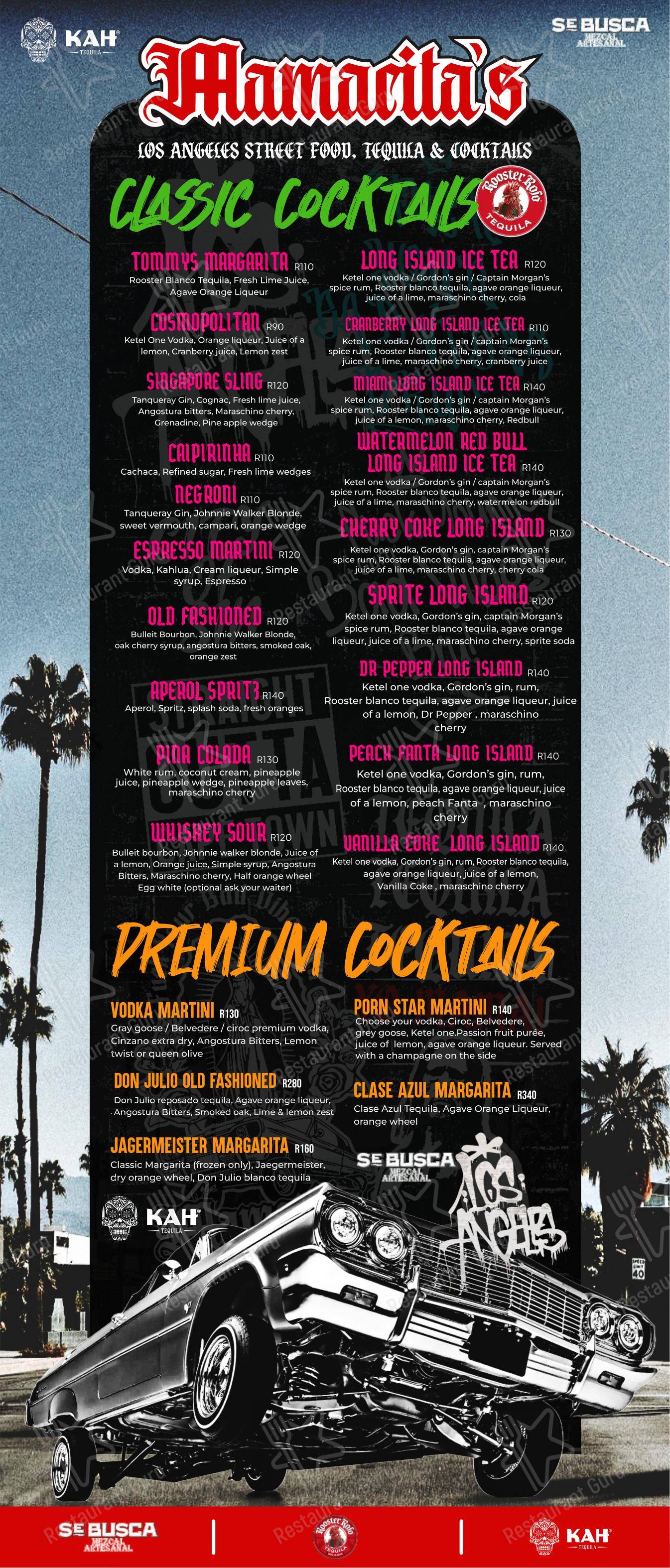 Menu at Mamacita's Cape Town restaurant, Cape Town