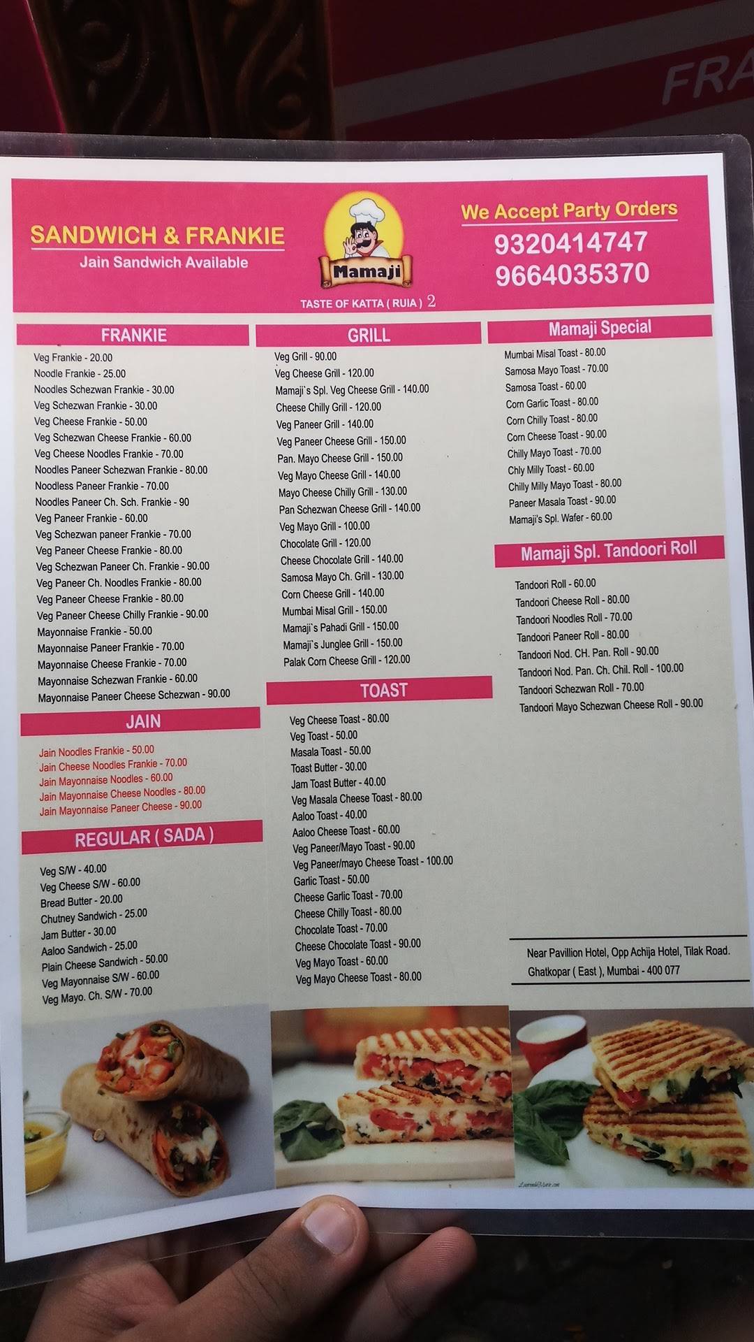 Menu at Mamaji Sandwich & Frankie, Mumbai