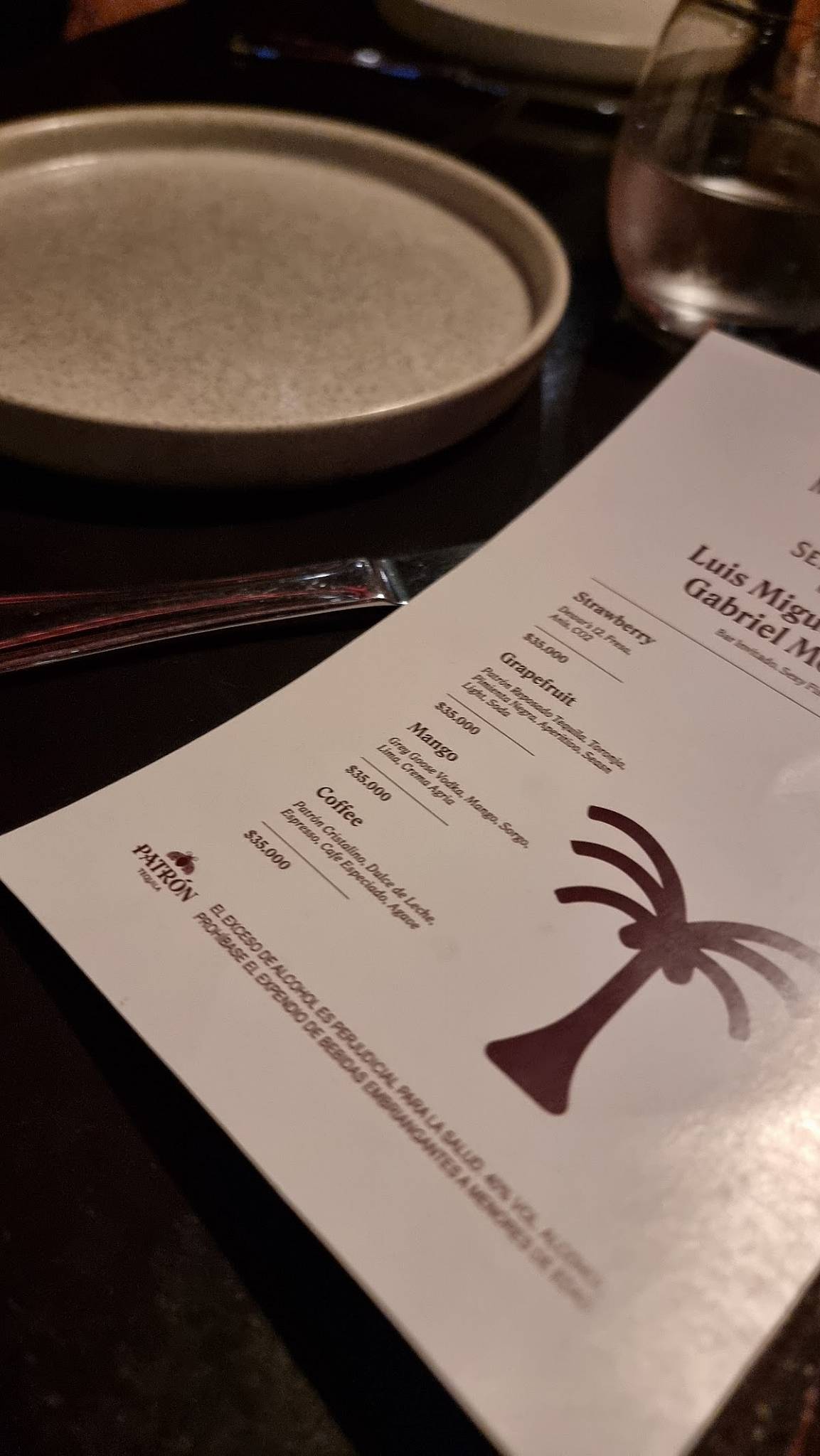 Menu at Mamba Negra restaurant, Medellín