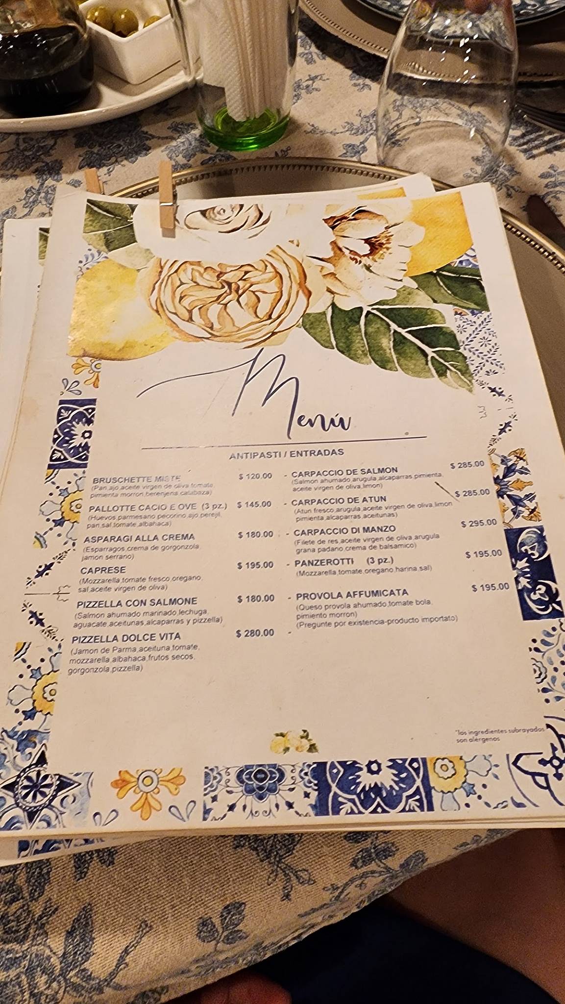 Menu at Mammá La Pizzella restaurant, Merida