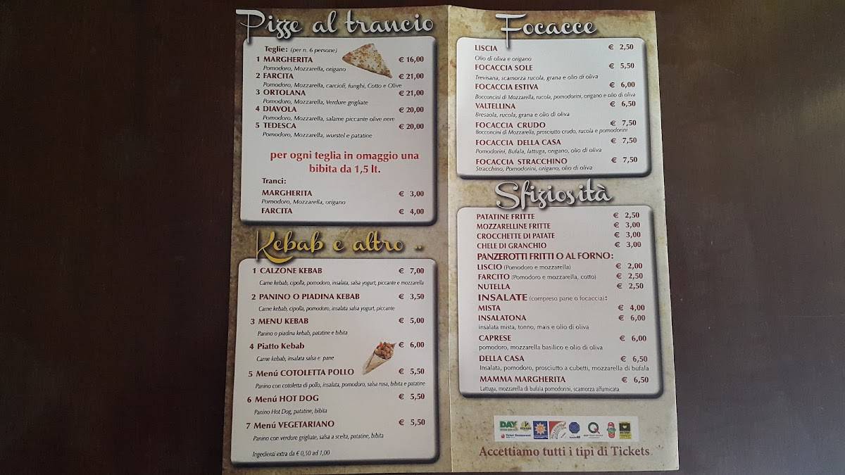Menu au Mamma Margherita a Milano pizzeria, Milan