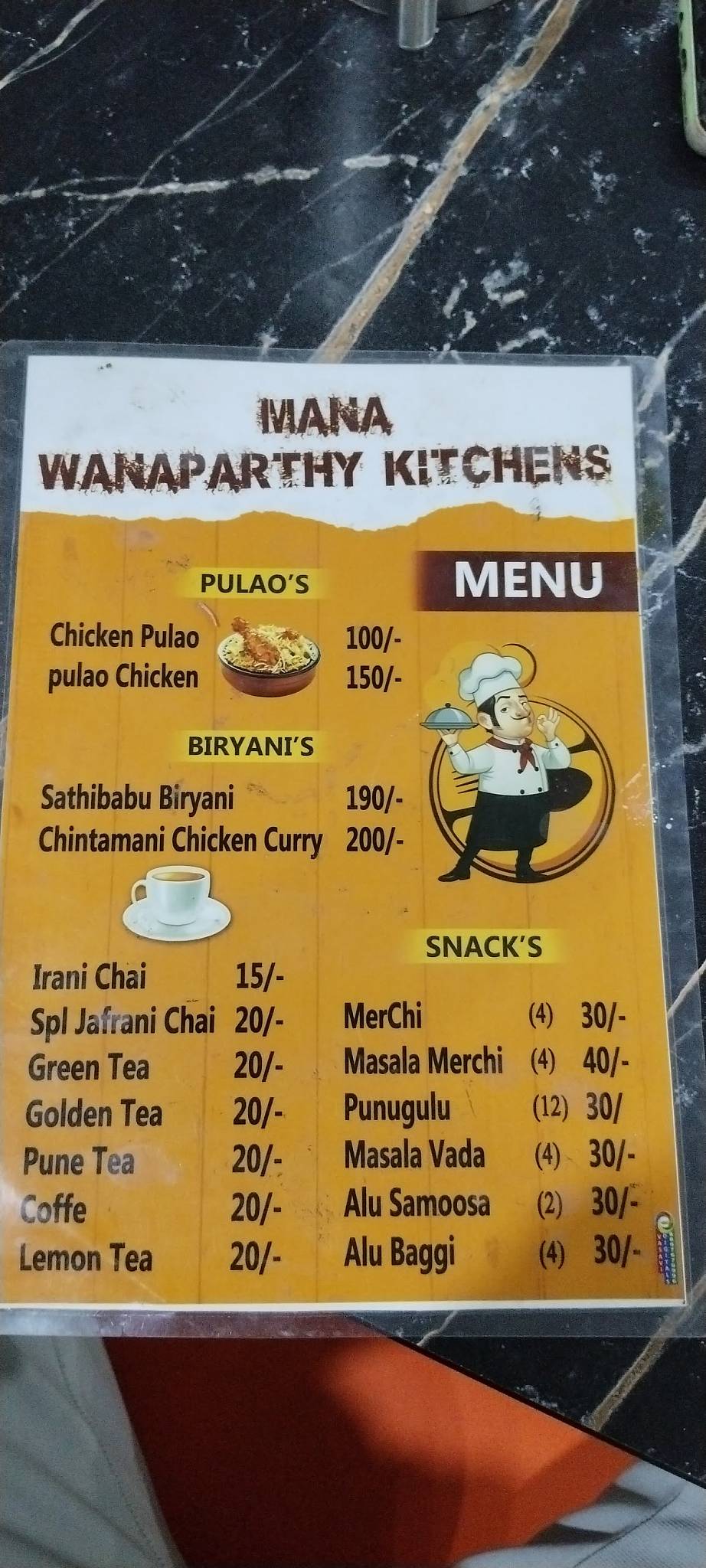 Menu at Mana Wanaparthy Kitchen's, Wanaparthy