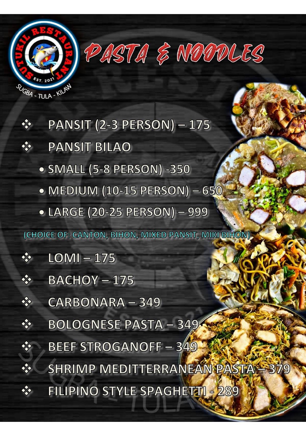 Carta de SUTUKIL RESTAURANT HINAHON, Mandaluyong