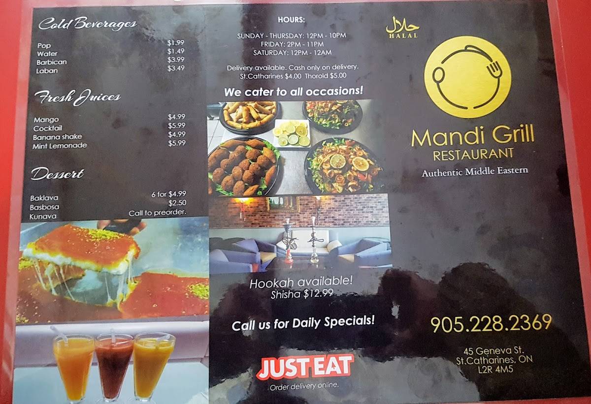 Menu at Mandi Grill restaurant, St. Catharines