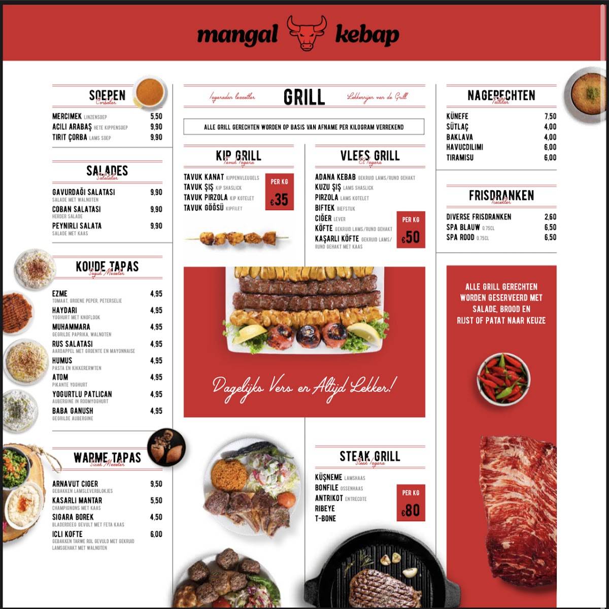 Menu at Meat Bar Mangal, Amsterdam