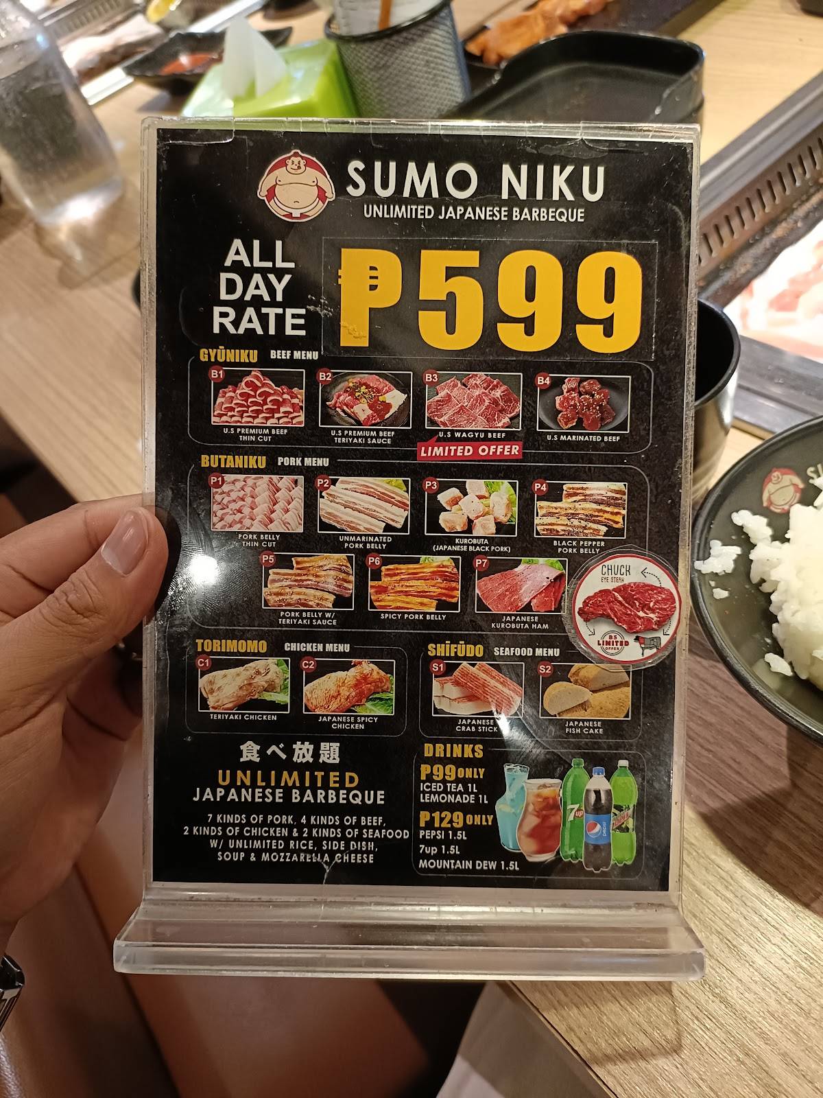 Menu at Sumo Niku restaurant, Manila, Robinsons place