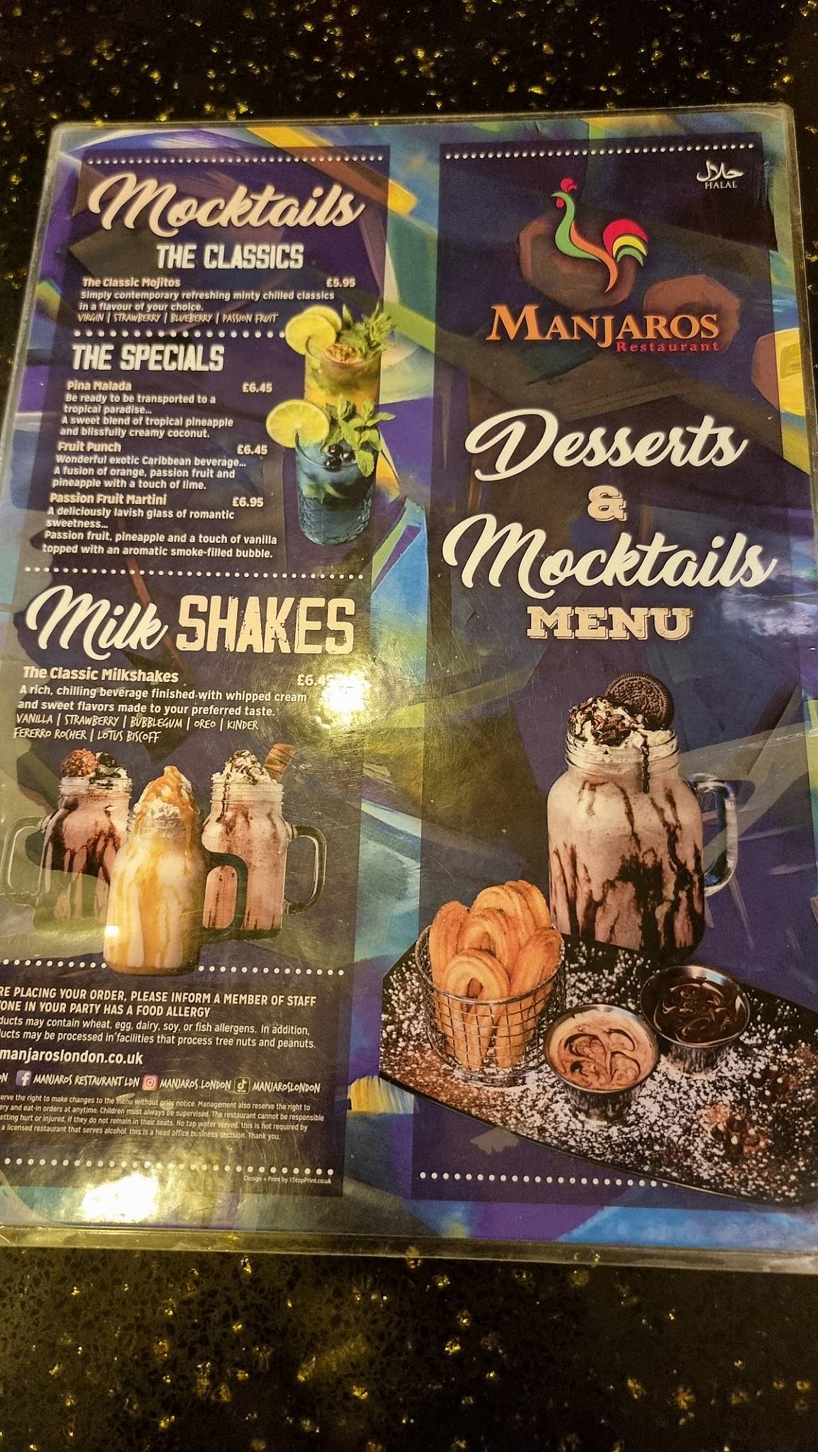 Menu at Manjaros Restaurant Leyton, London