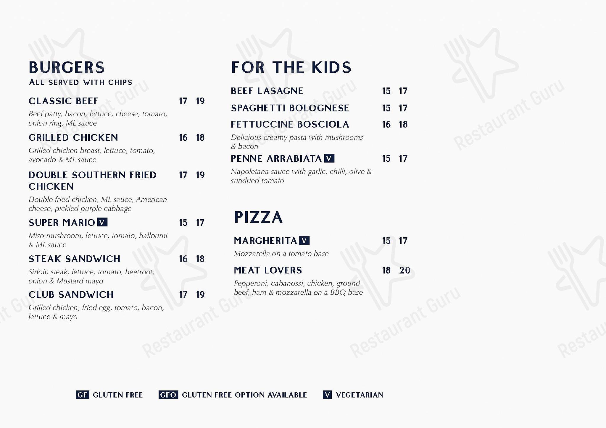 Menu at Manly Leagues Club, Brookvale