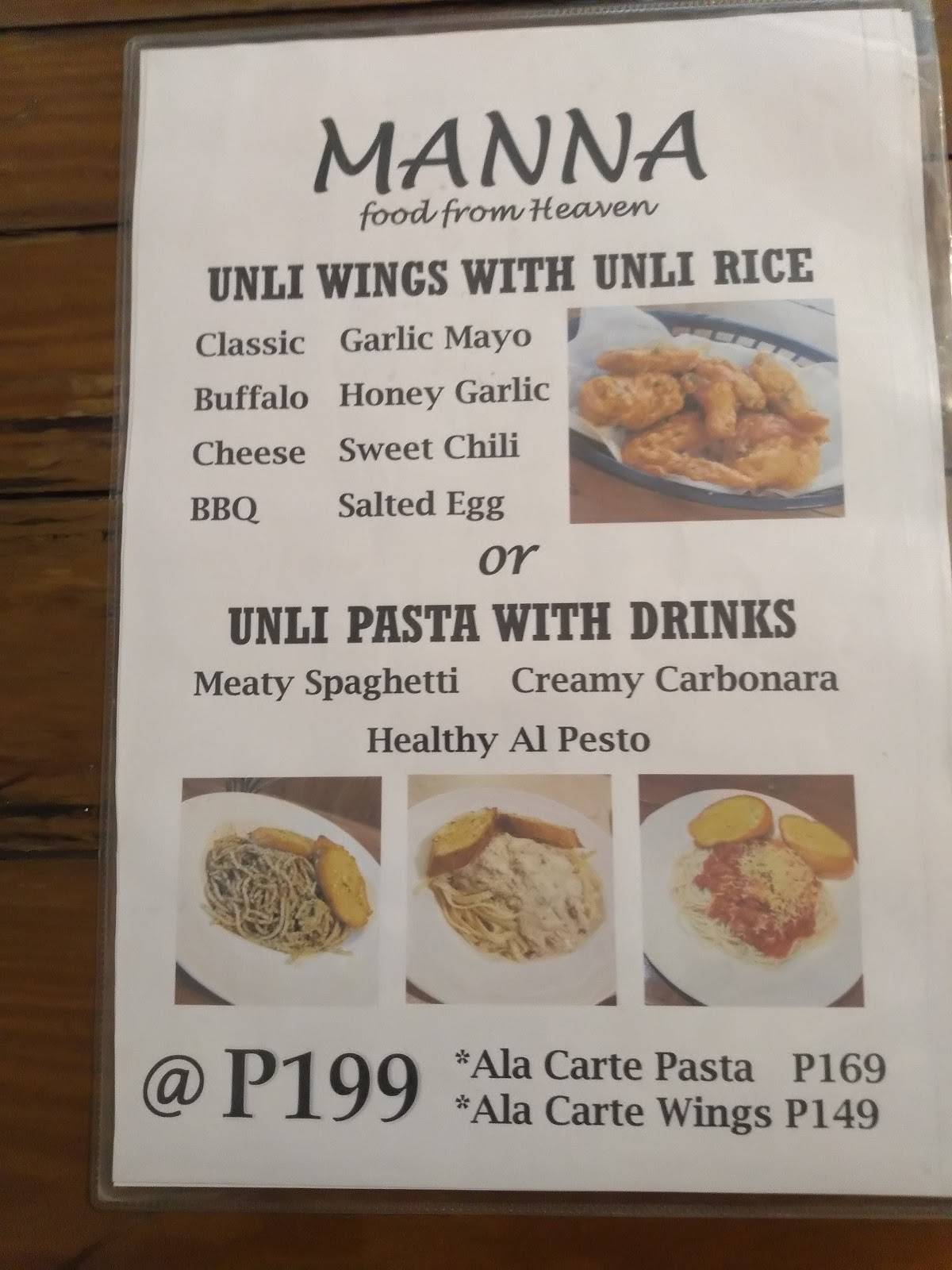 Carta del restaurante Manna (Food from Heaven), Ciudad Quezon