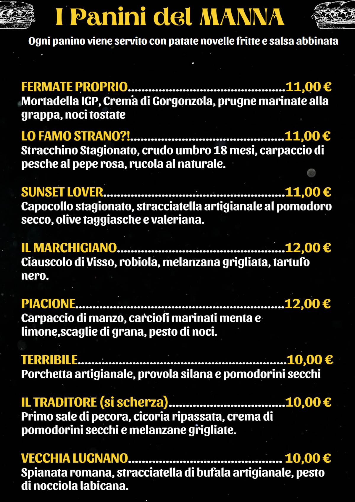 Menu at Manna ciò, Labico