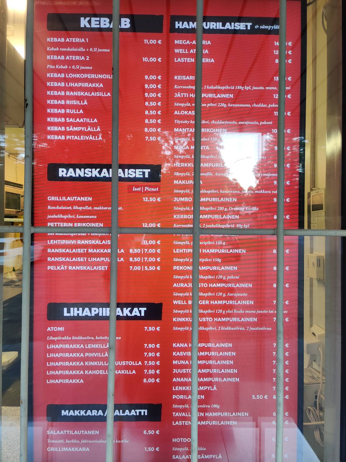 Menu at Mantan Grilli-Kioski Oy fast food, Kajaani