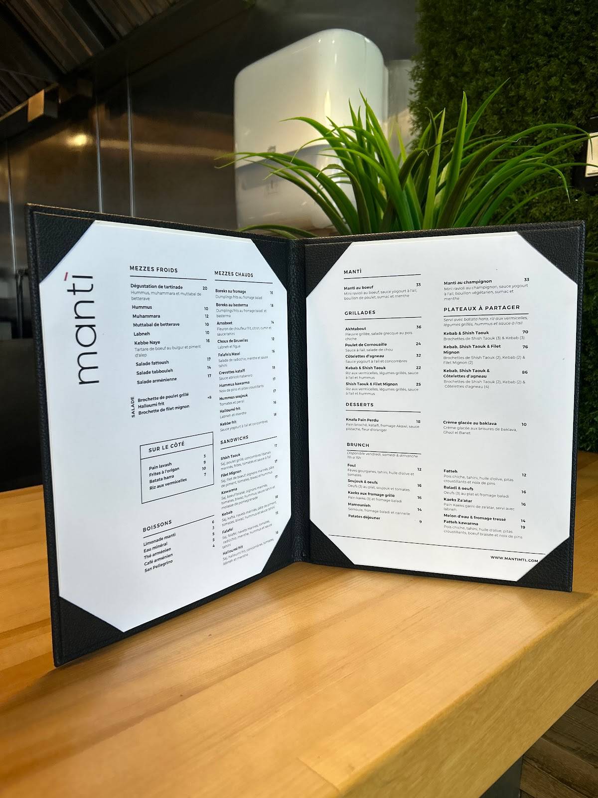 Menu au Manti restaurant, Laval, boul. Curé-Labelle