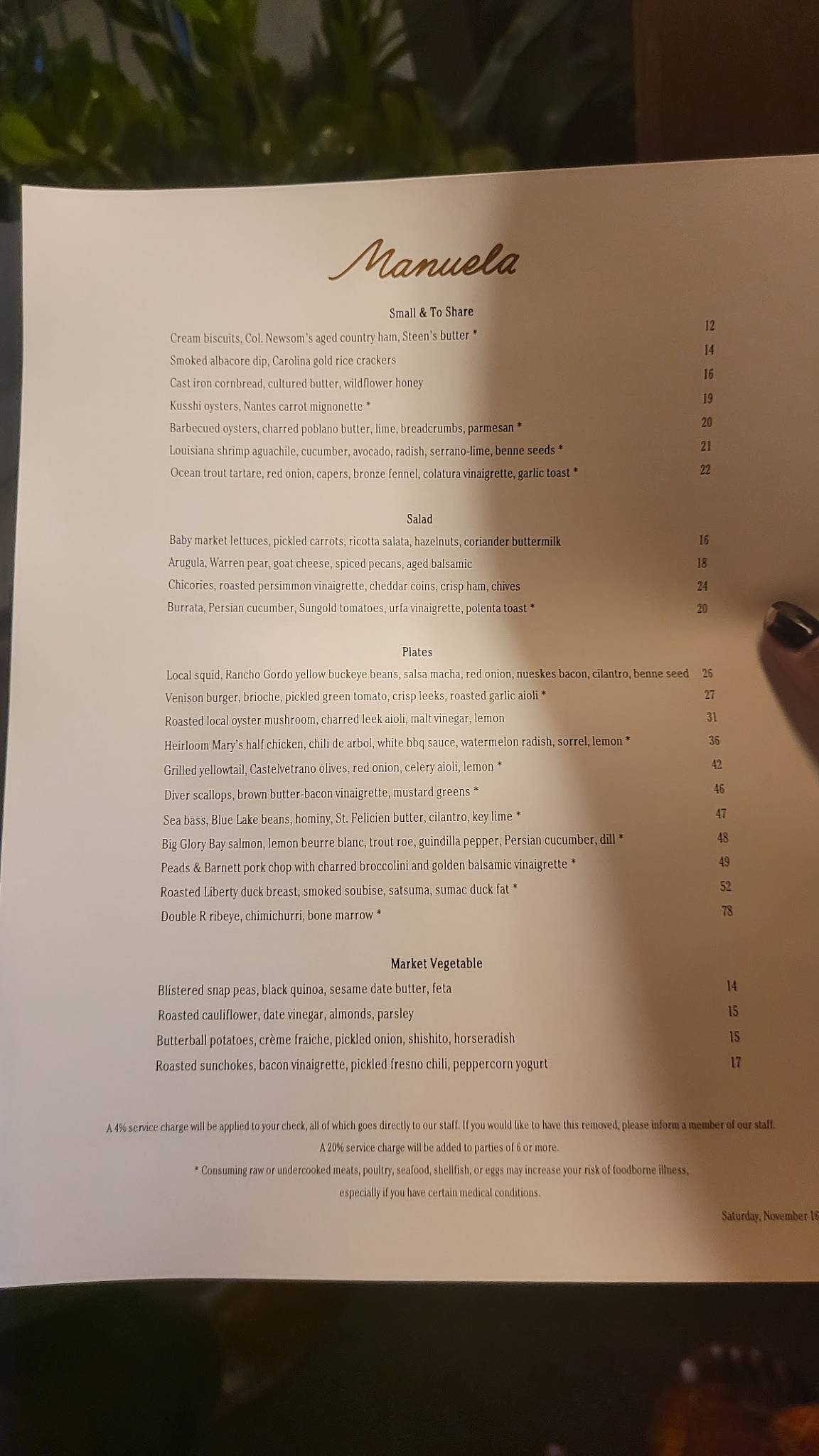 Menu at Manuela pub & bar, Los Angeles
