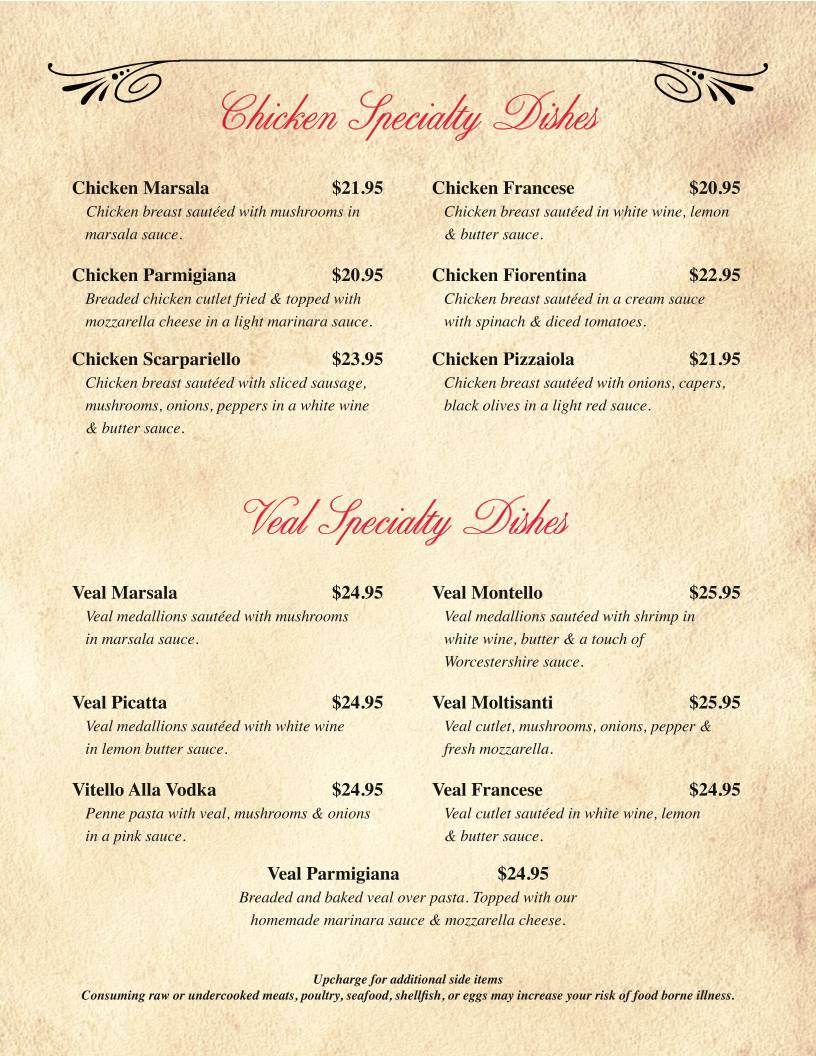 Menu at Marcelina's Italian Restaurant, Ocala