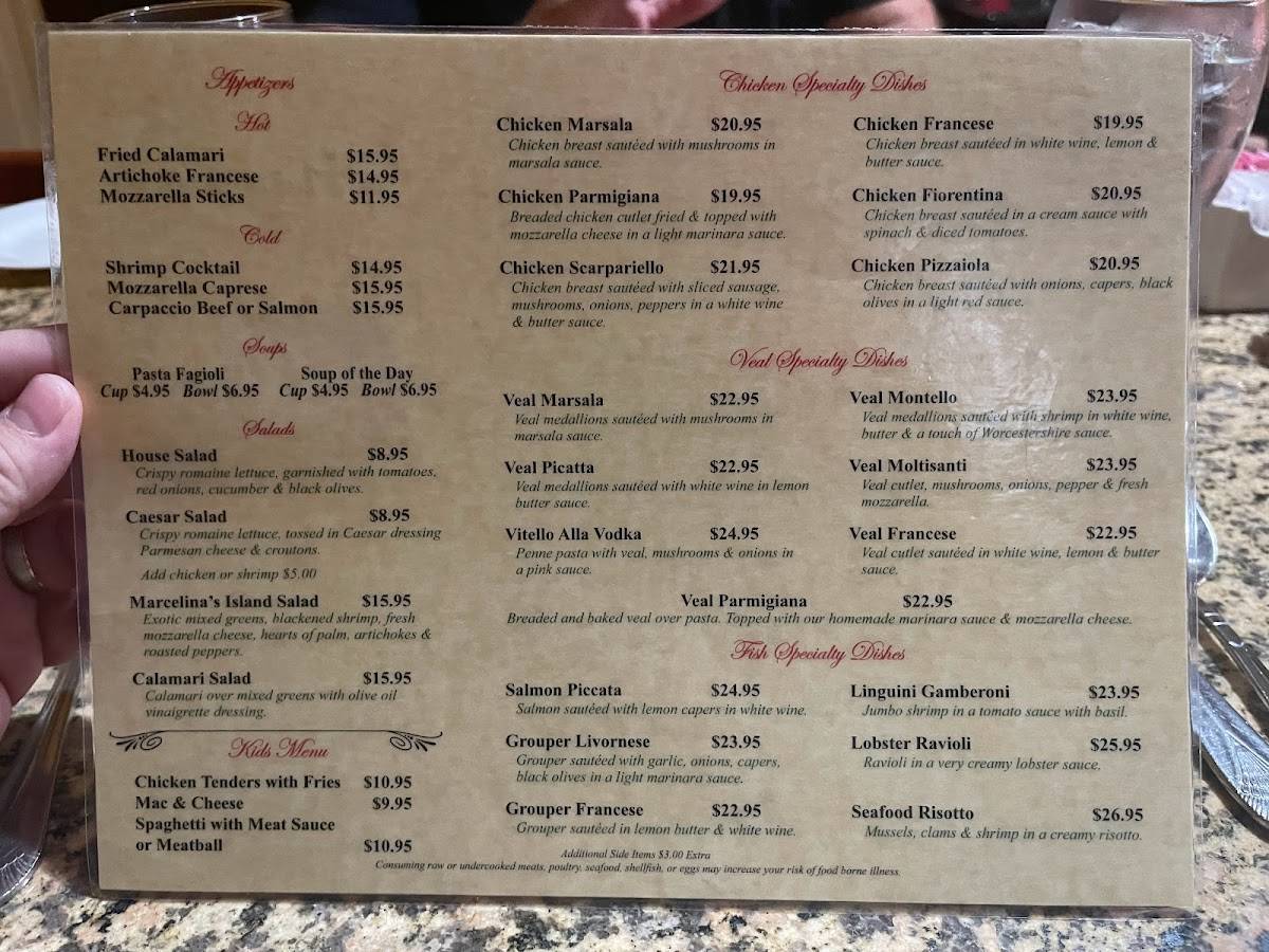 Menu at Marcelina's Italian Restaurant, Ocala