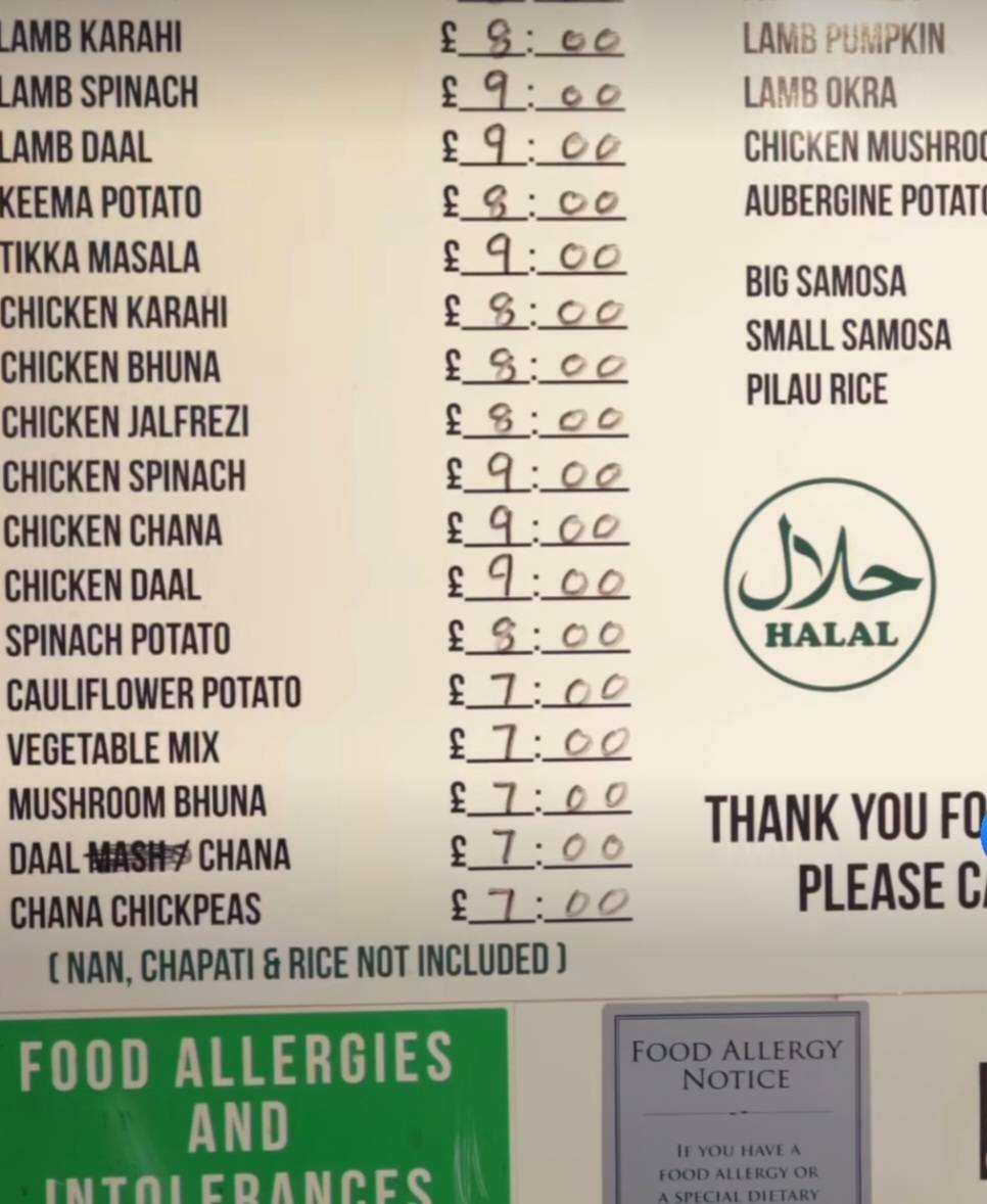 Menu at Marhaba Take Away restaurant, Manchester