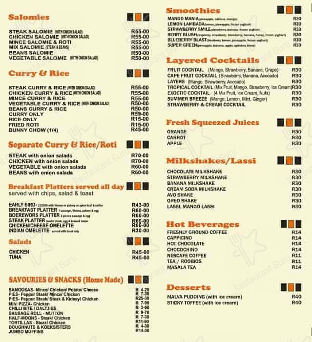 Menu at Mariams Kitchen ForeShore restaurant, Cape Town, 31 Heerengracht St
