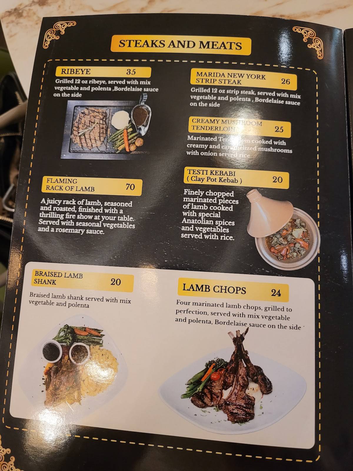Menu at Marida Mediterranean Restaurant, Newburgh