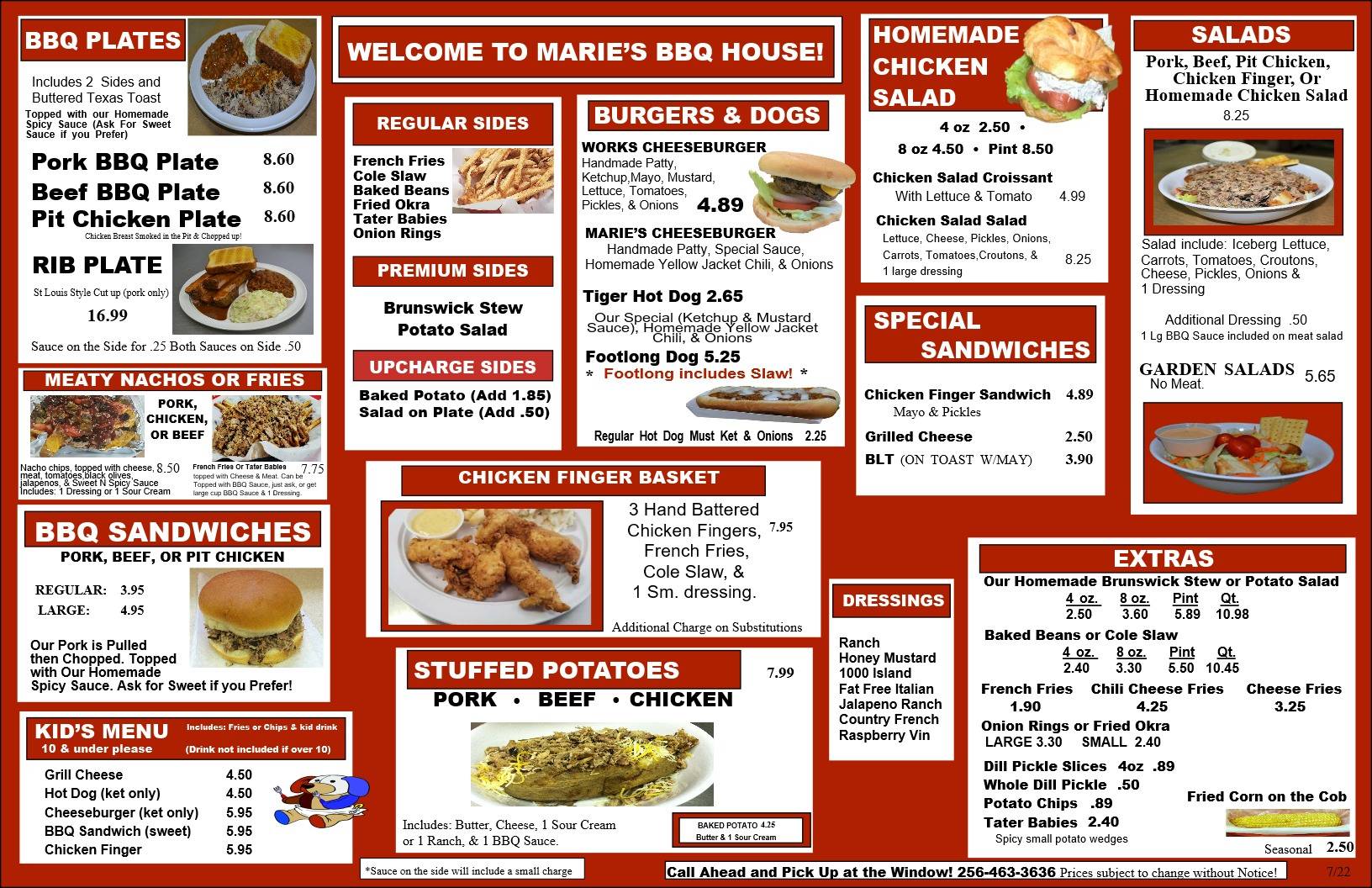 Menu at Marie's BBQ House, Heflin