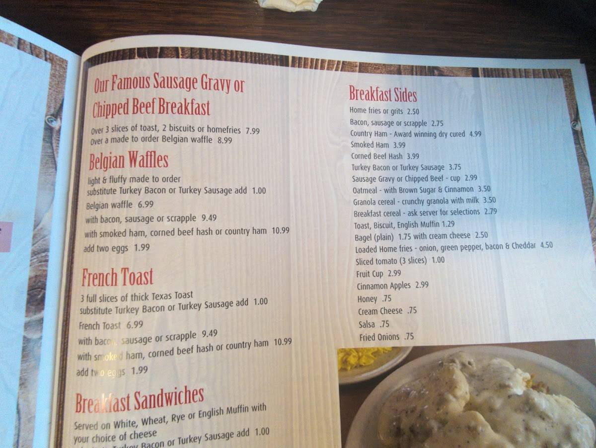 Menu at Marie's Diner restaurant, La Plata
