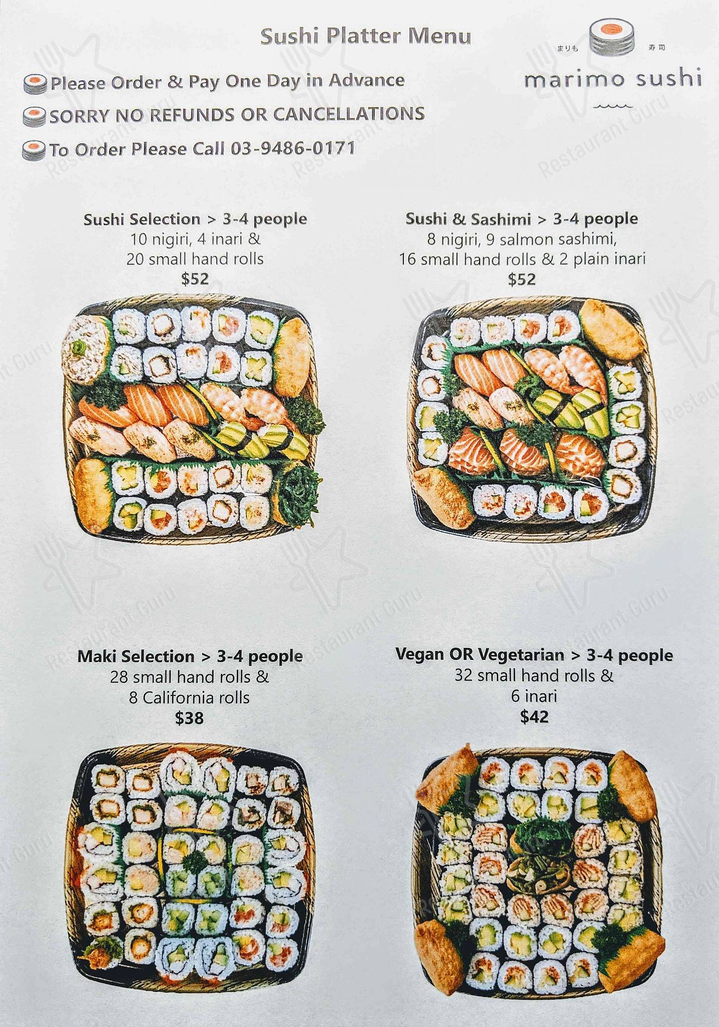 Menu at Kumo Sushi restaurant, Collingwood