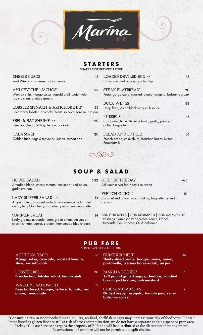 Menu at Marina II Restaurant, Breezy Point