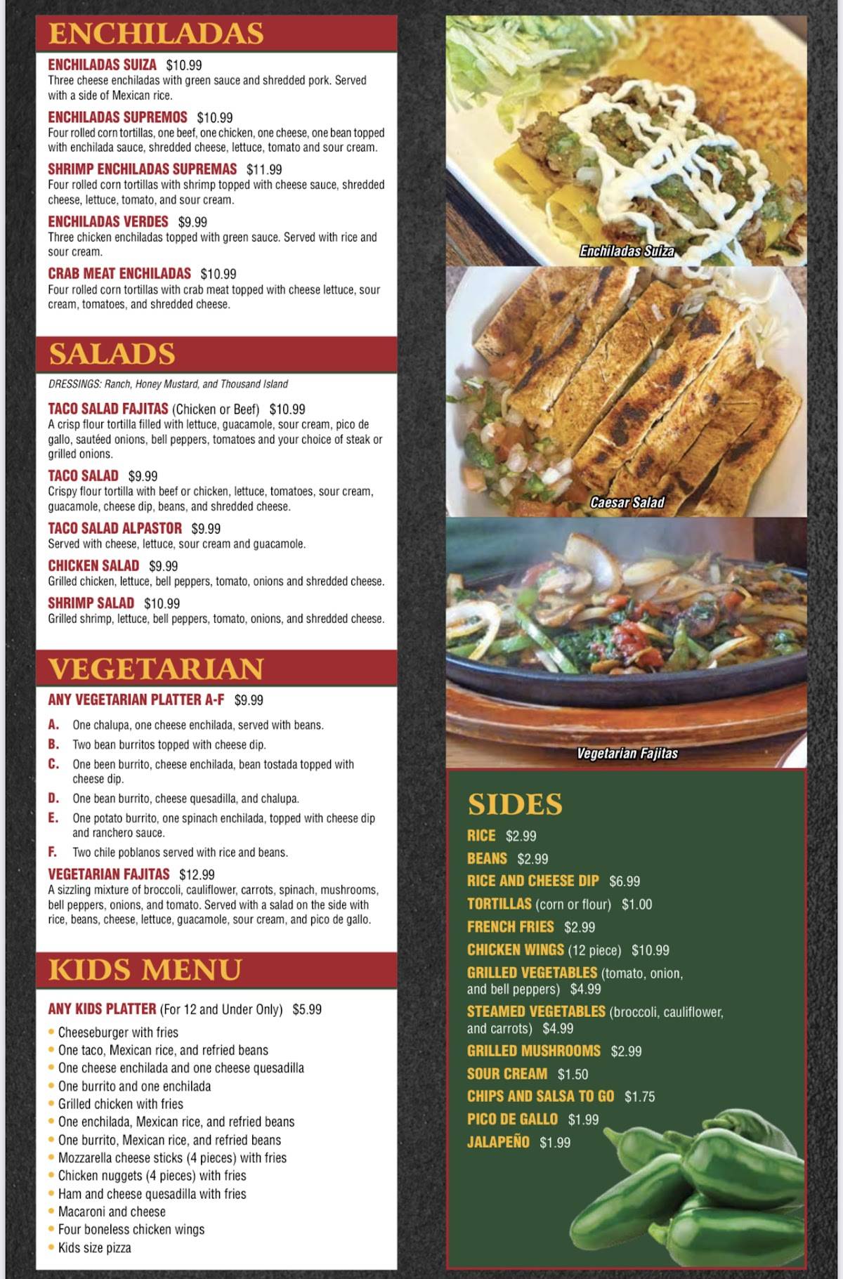 Menu at Mario's Mexican Grille & Cantina restaurant, Greer