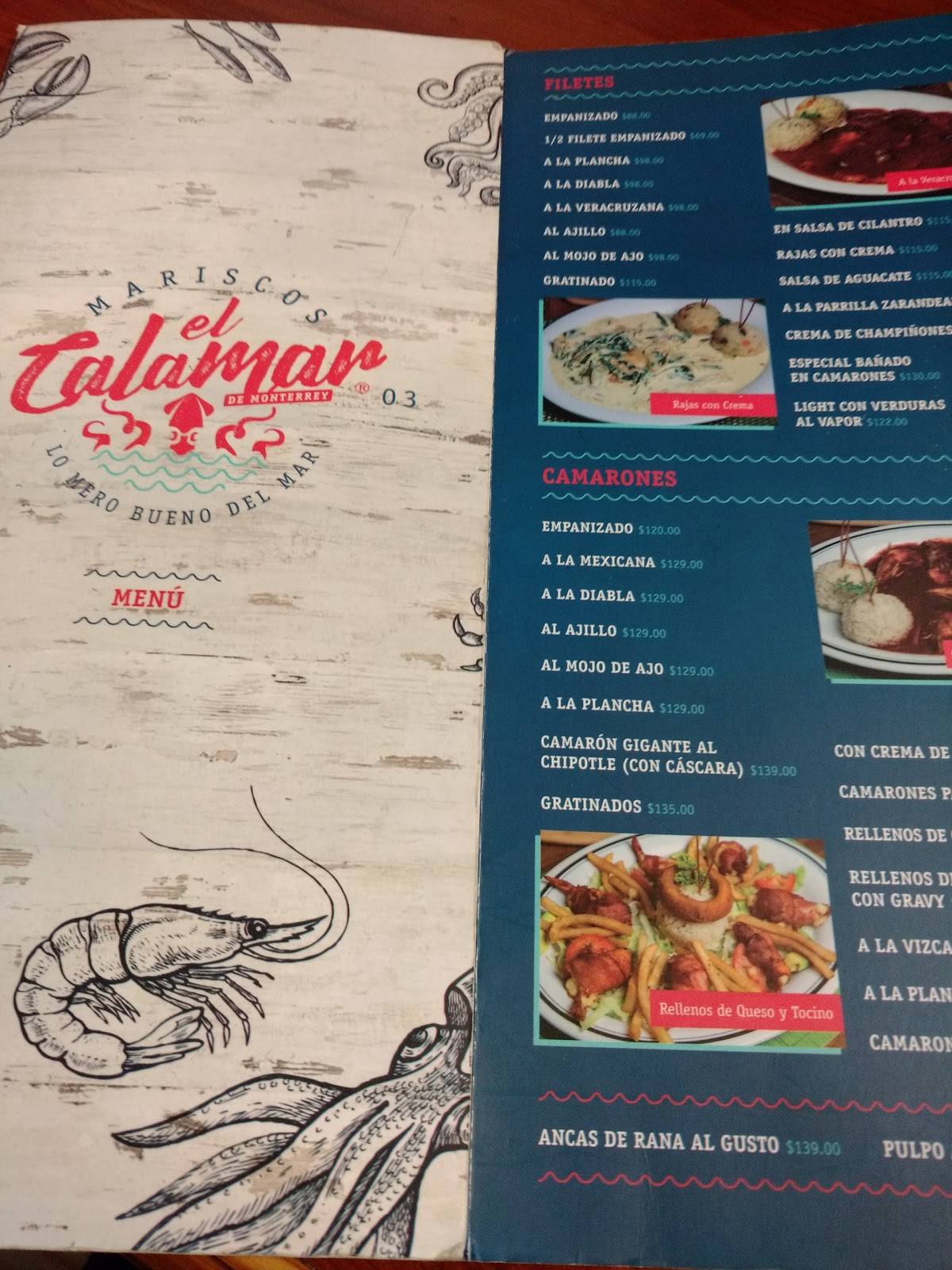 Carta del restaurante Mariscos El Calamar Sucursal Eloy Cavazos ...