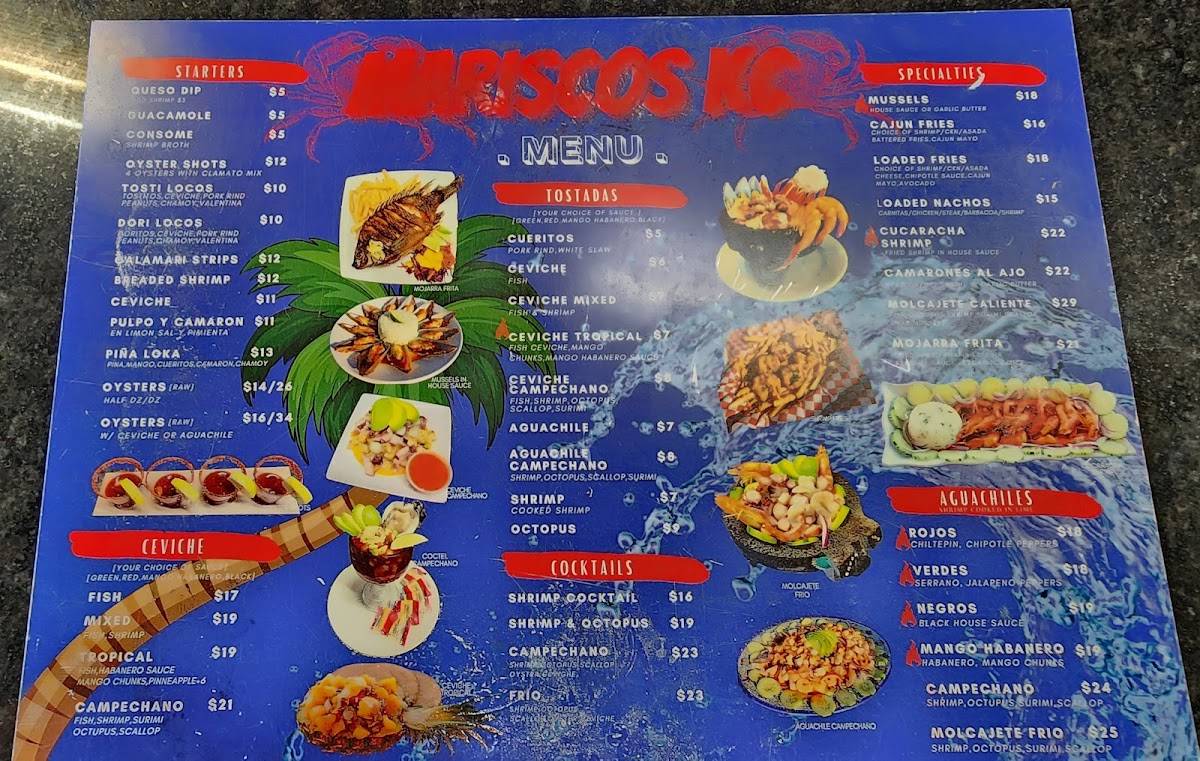 Menu at Mariscos KC restaurant, Olathe