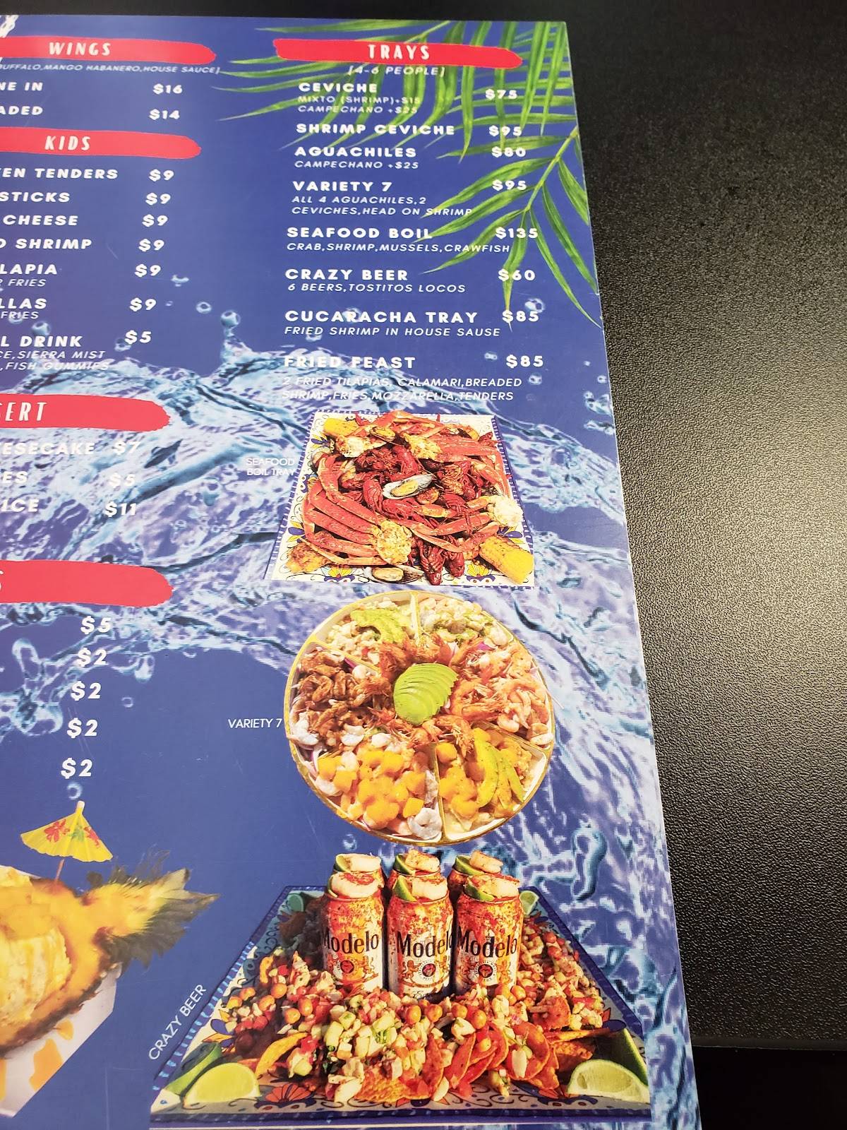 Menu at Mariscos KC restaurant, Olathe