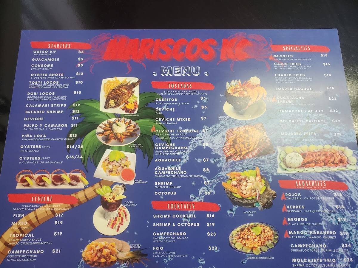 Menu at Mariscos KC restaurant, Olathe