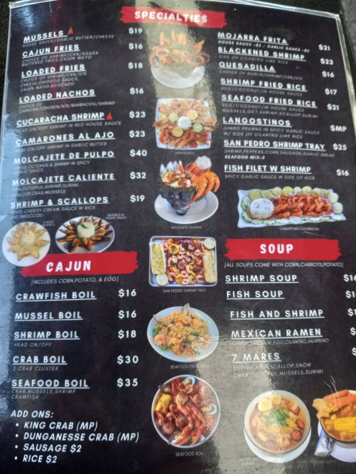 Menu at Mariscos KC restaurant, Olathe