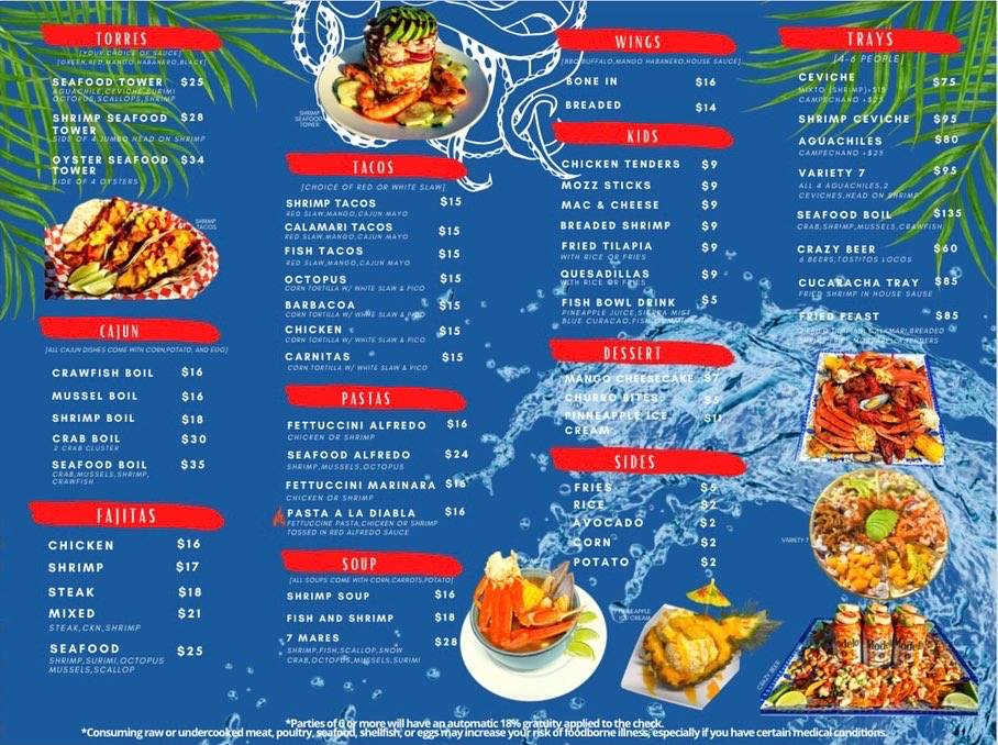 Menu at Mariscos KC restaurant, Olathe
