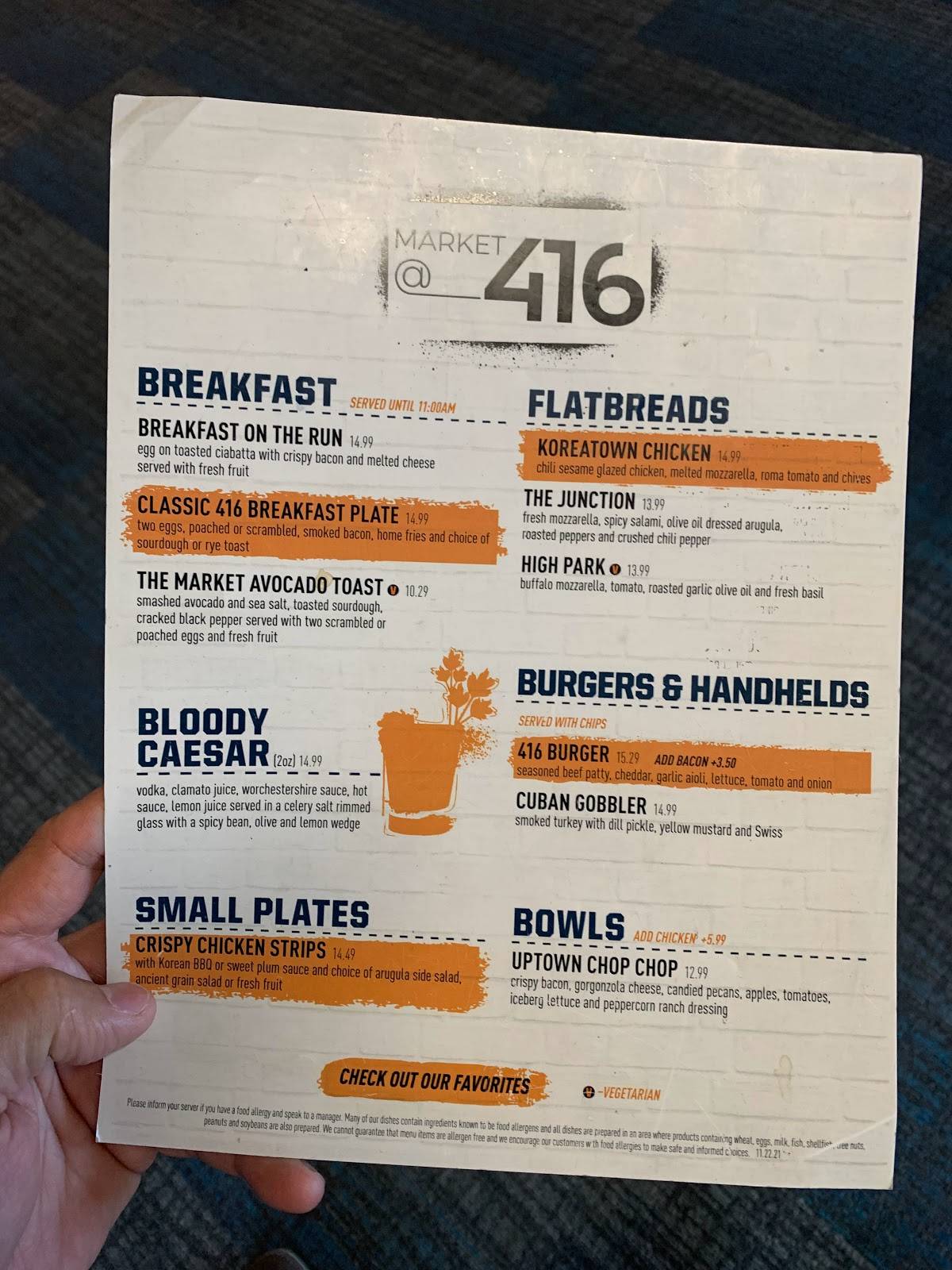 Menu at Market@416 cafe, Toronto