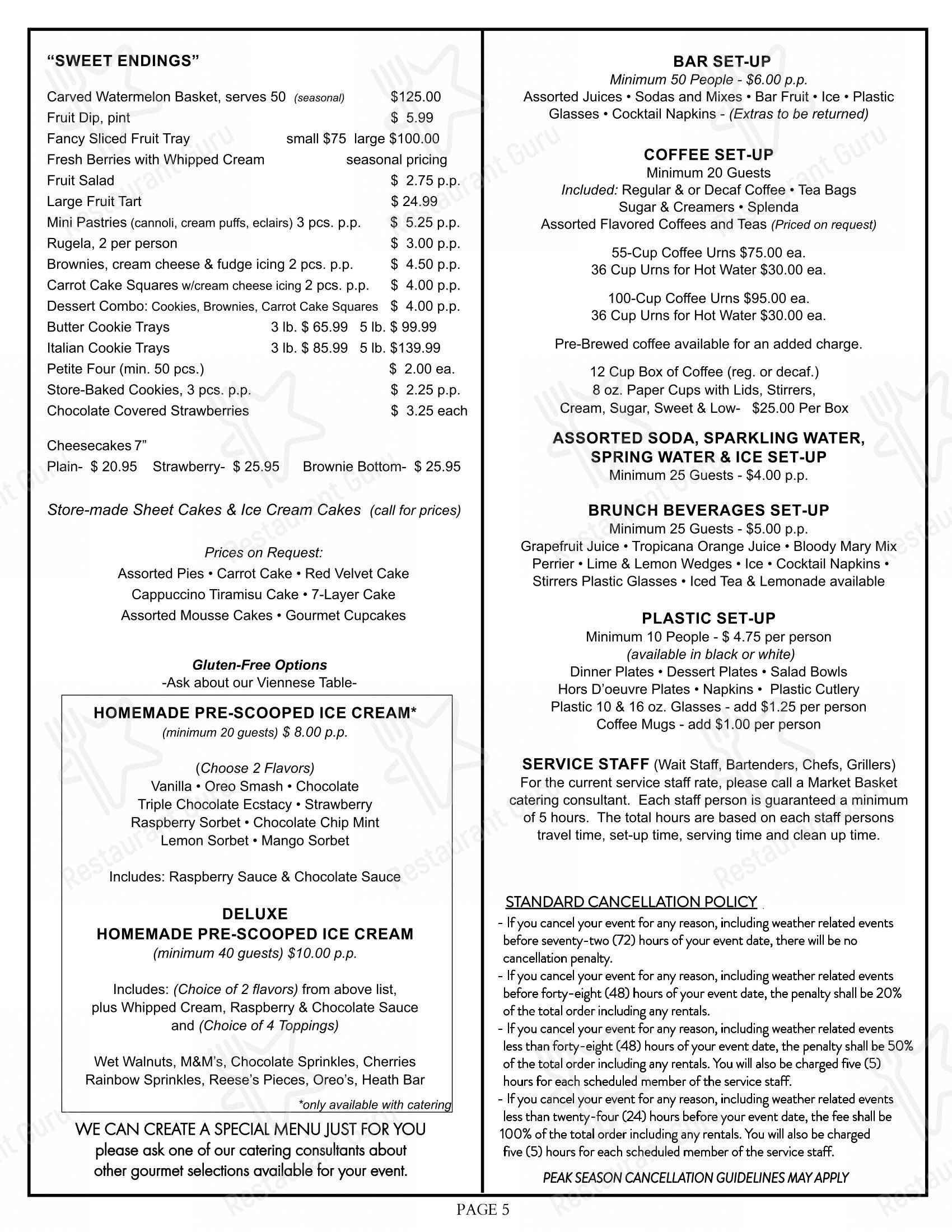 Menu at Market Basket restaurant, Franklin Lakes