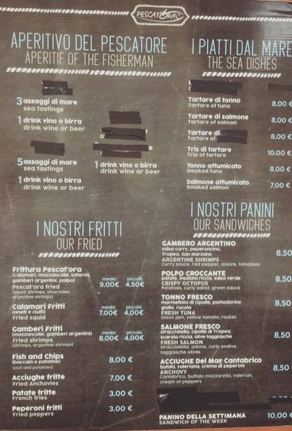 Speisekarte von Maro Fishing & Wine Lab fast Food, Pisa