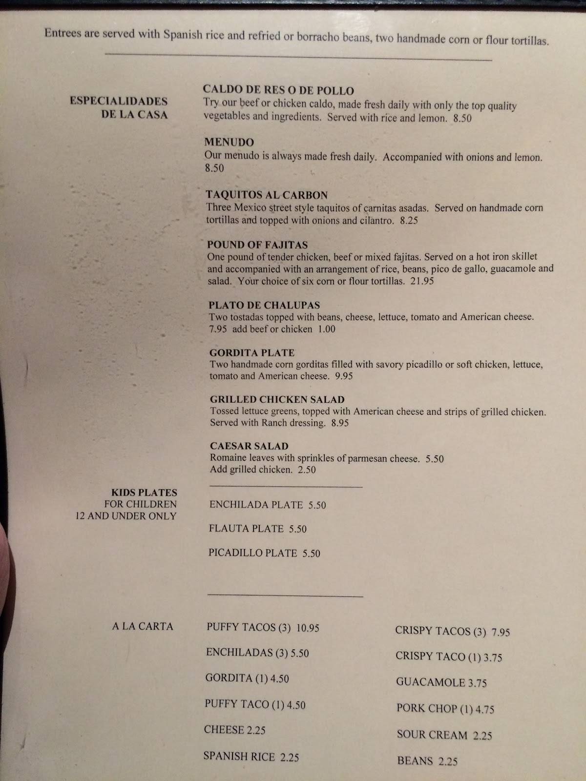 Menu at Mary Lou's Cafe, San Antonio, McCullough Ave