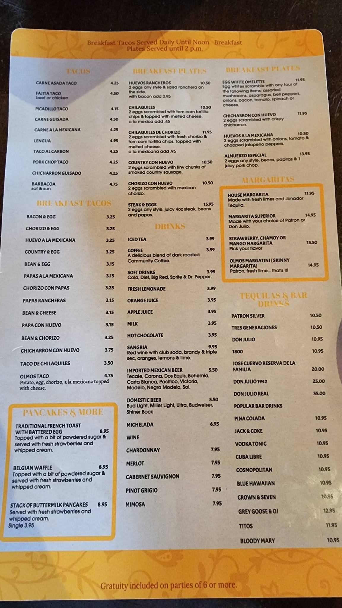 Menu at Mary Lou's Cafe, San Antonio, McCullough Ave