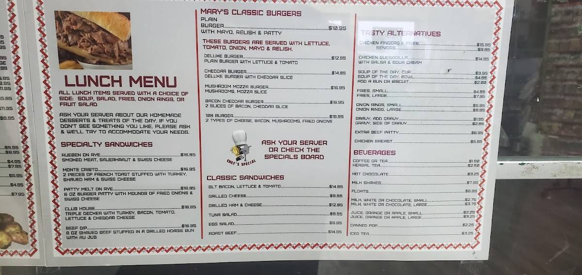 Menu at Mary's Country Kitchen desserts, 108 Mile Ranch