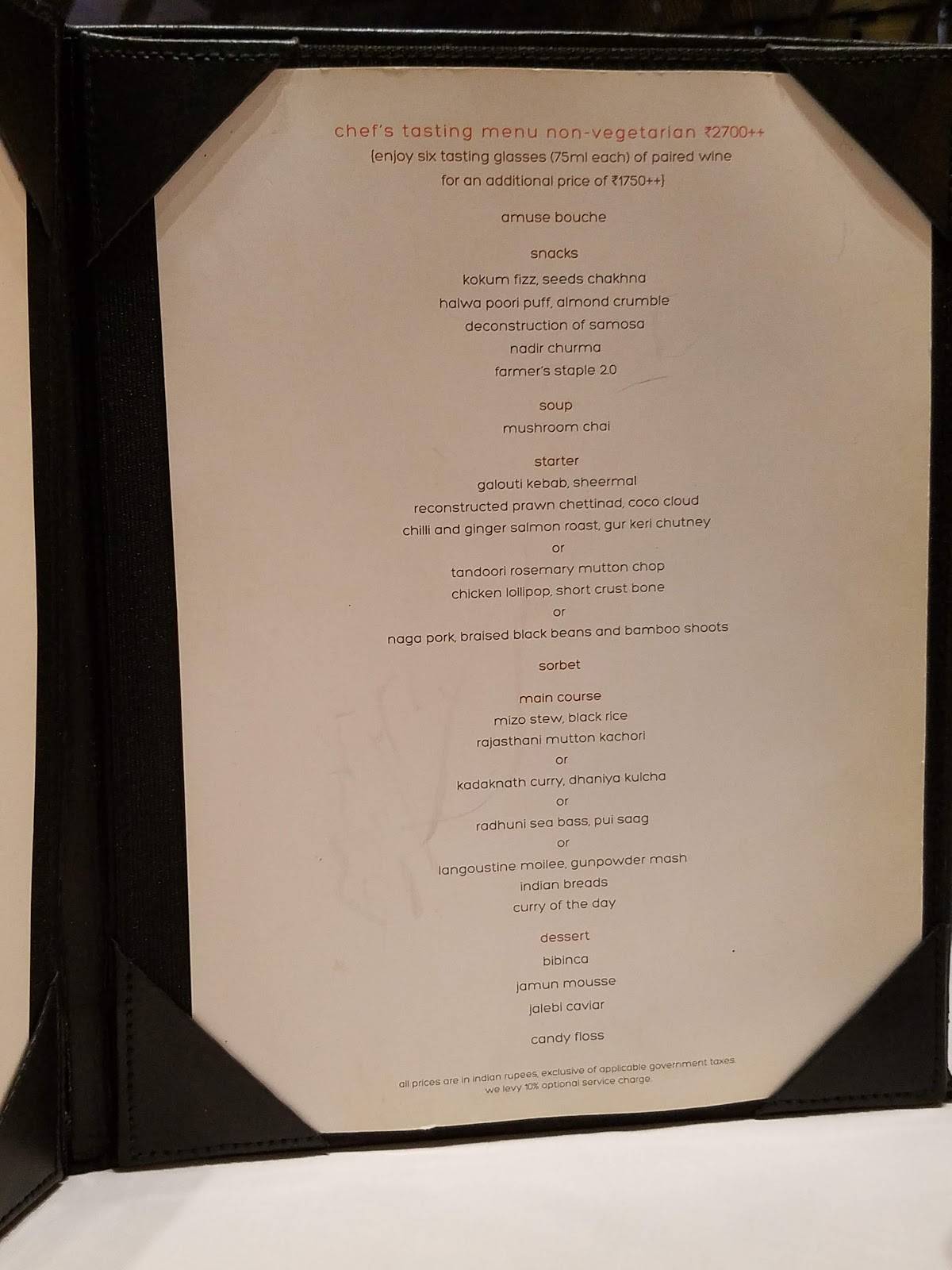 Menu at Masala Library by Jiggs Kalra, Mumbai, Ground Floor