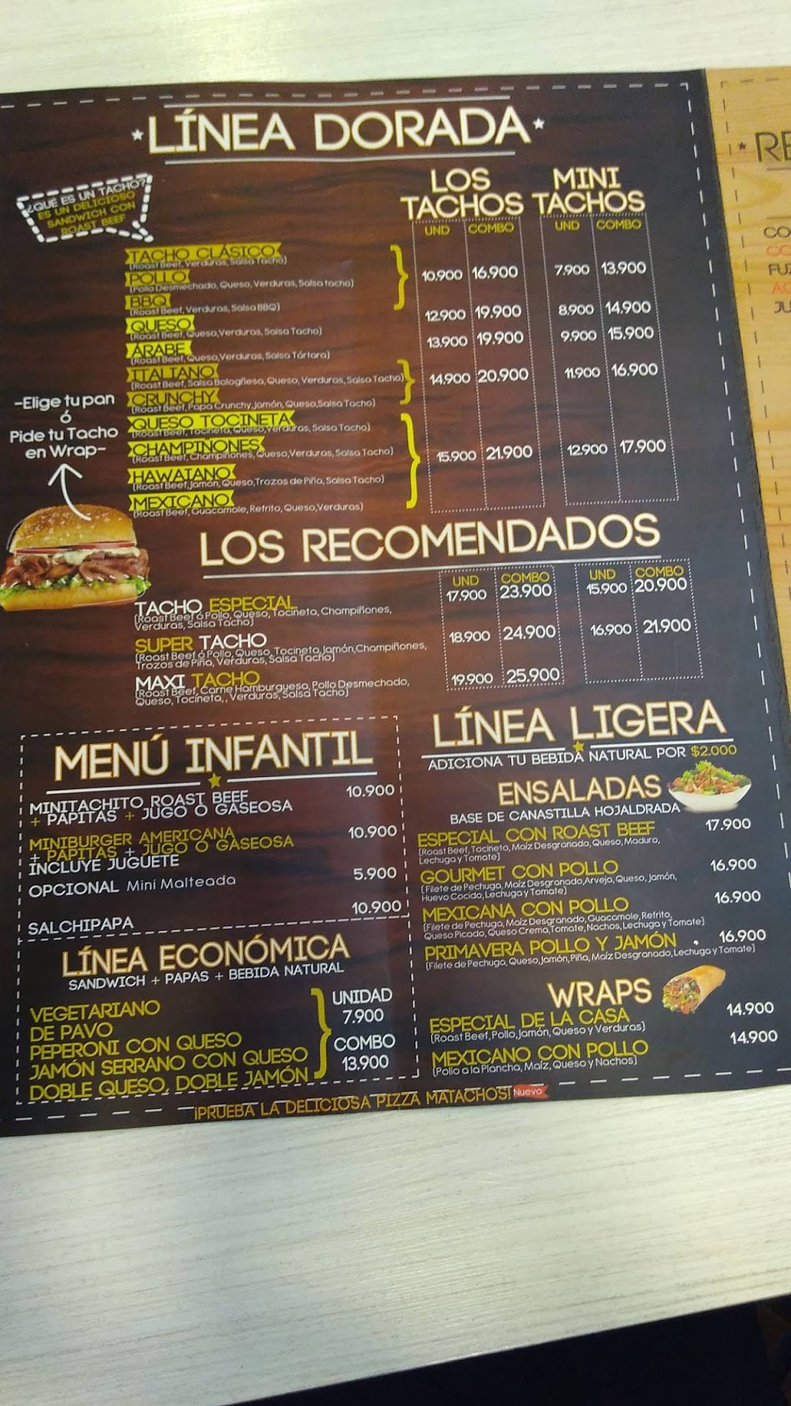 Carta del restaurante Matacho's Roast-beef, Bucaramanga, Cl. 49 #35A-41