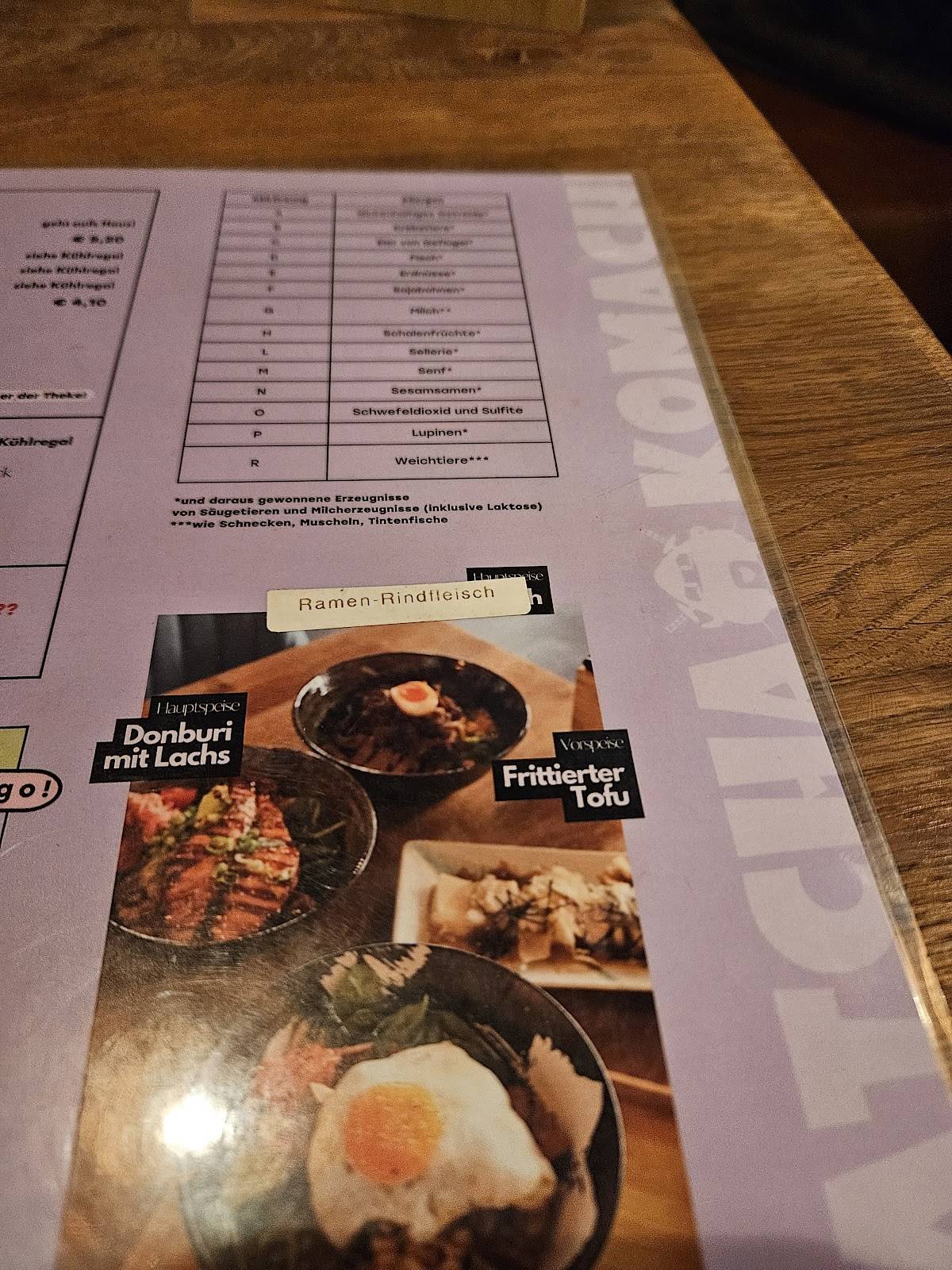 Menu au Matcha Komachi restaurant, Vienne