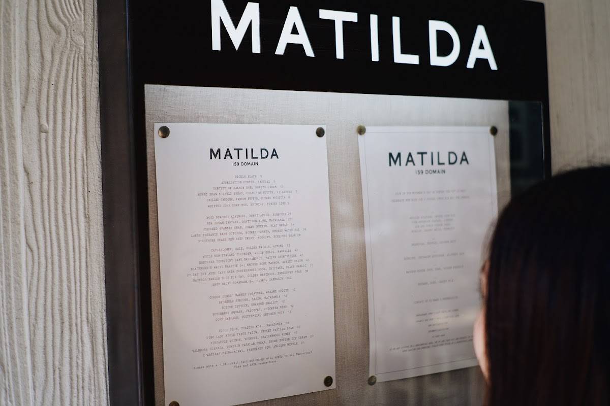 Menu at Matilda 159 Domain restaurant, South Yarra