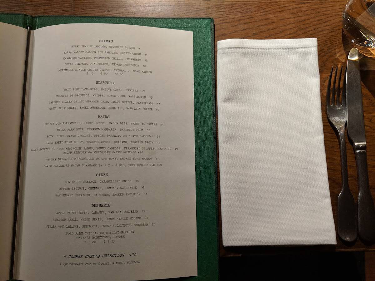 Menu at Matilda 159 Domain restaurant, South Yarra
