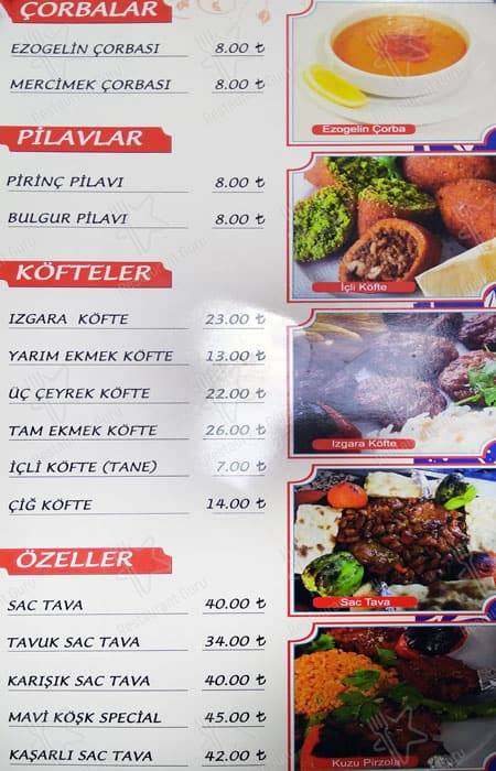 Menu at Mavi Köşk Saç Tava, Istanbul, Barbaros Cd. 11. Sokak No:31