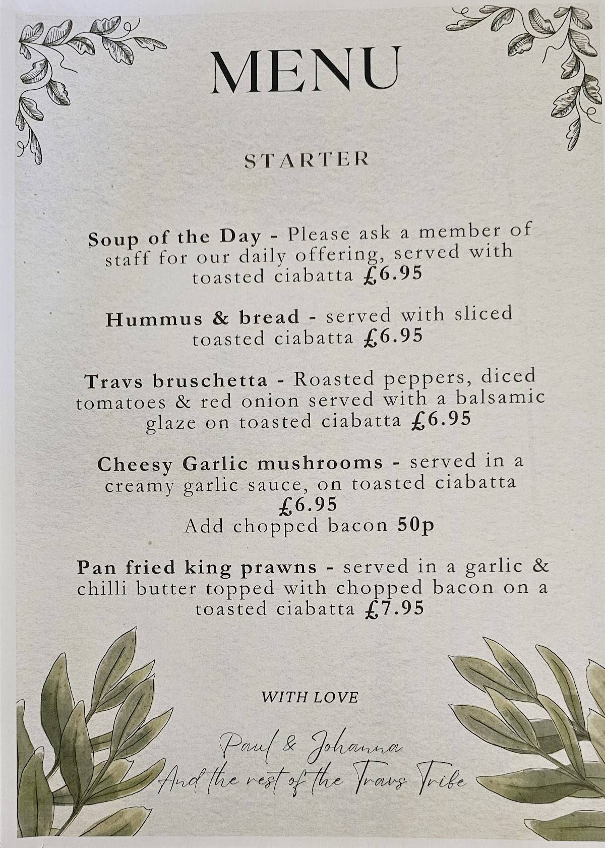 Menu at Travellers Rest Pub, Newquay