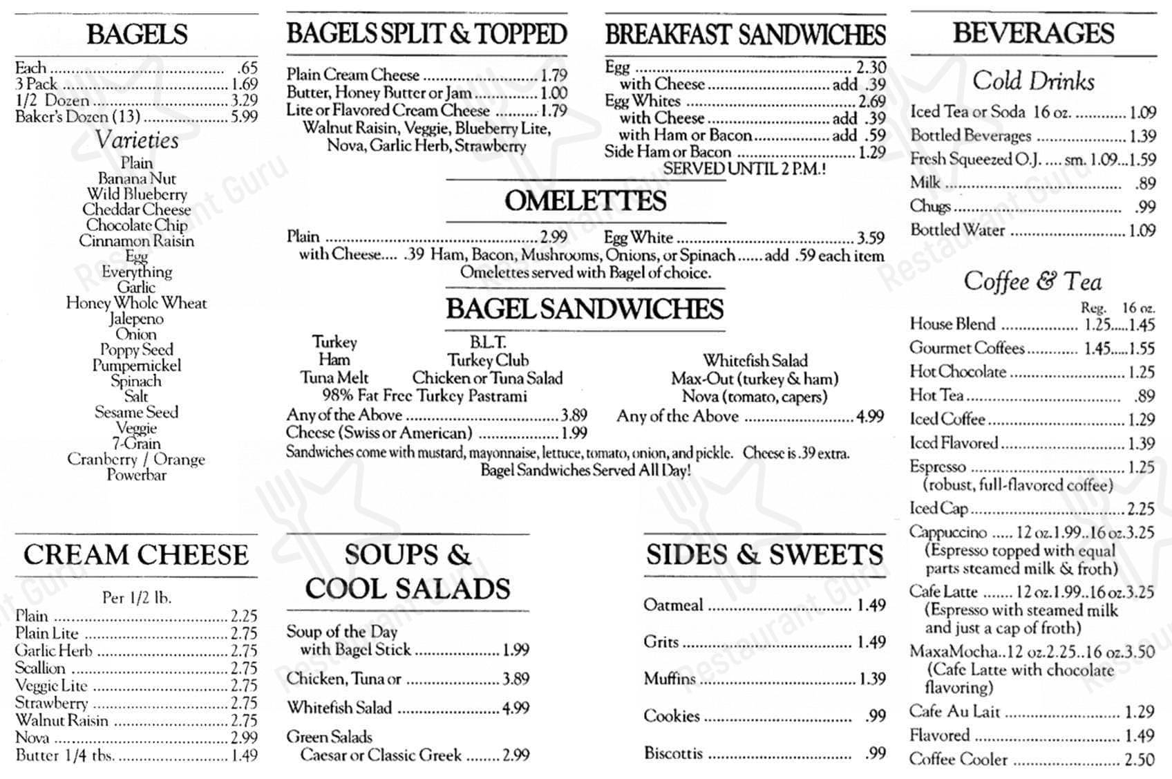 Menu at Max's Gourmet Bagels restaurant, Stuart, 849 SW Federal Hwy