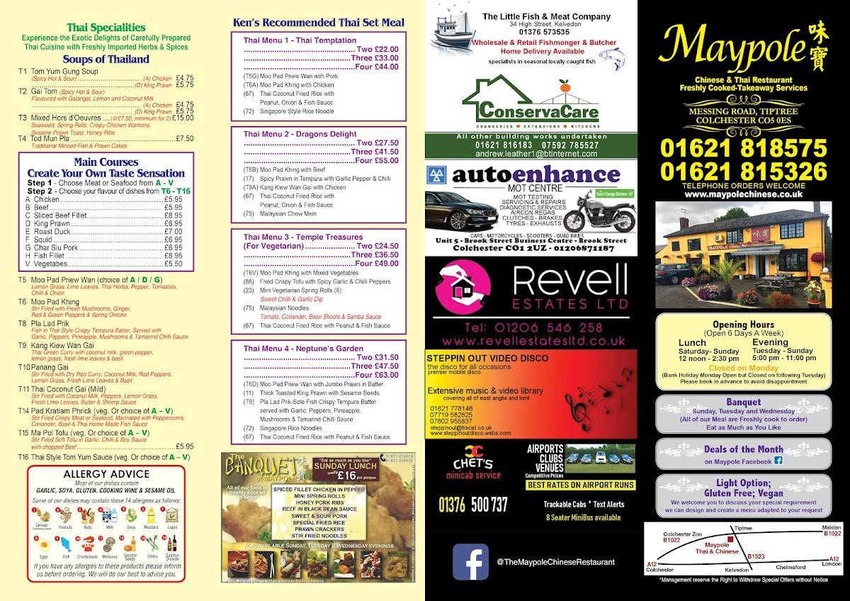 Menu at Maypole Chinese Restaurant, Tiptree