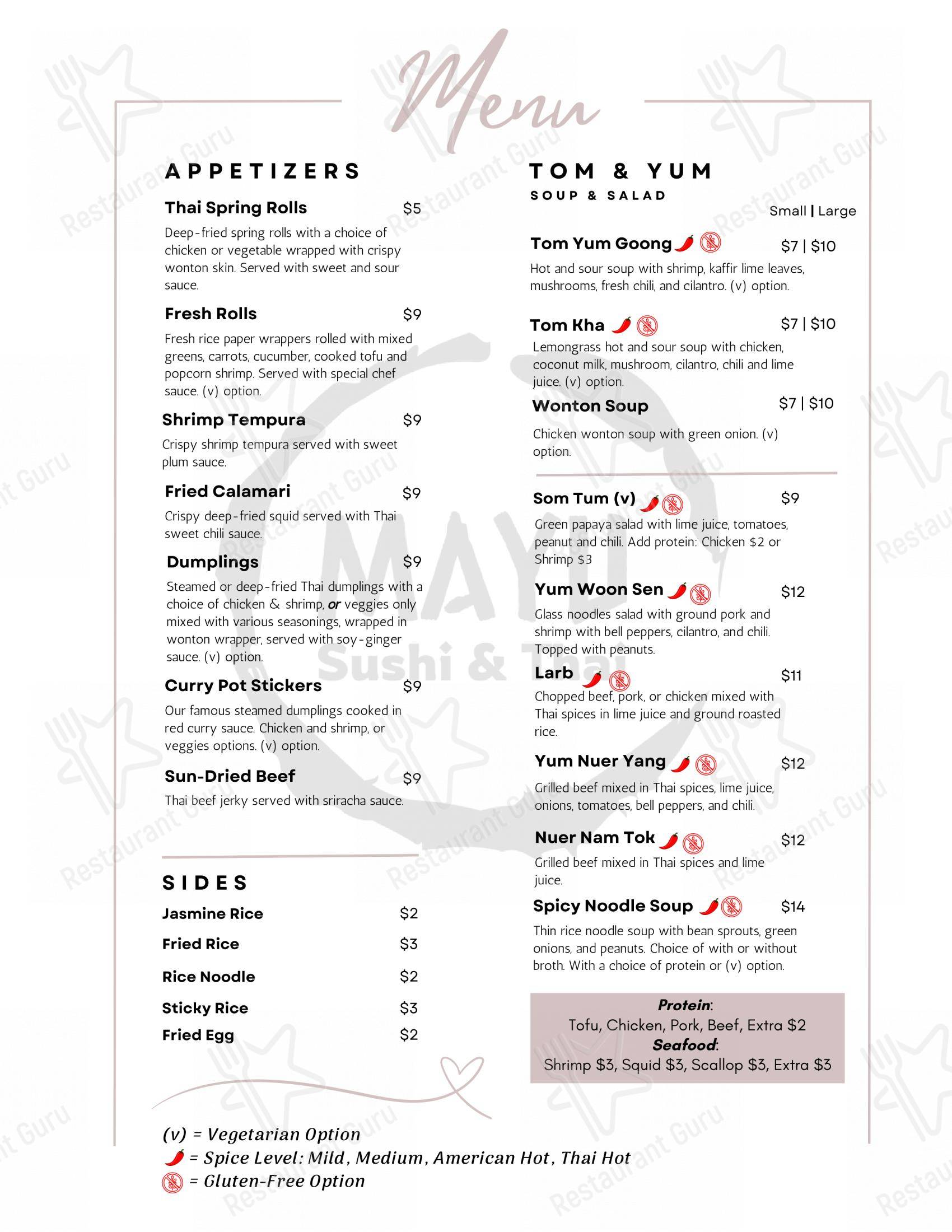 Carta del restaurante Mayu Sushi & Thai, Richmond