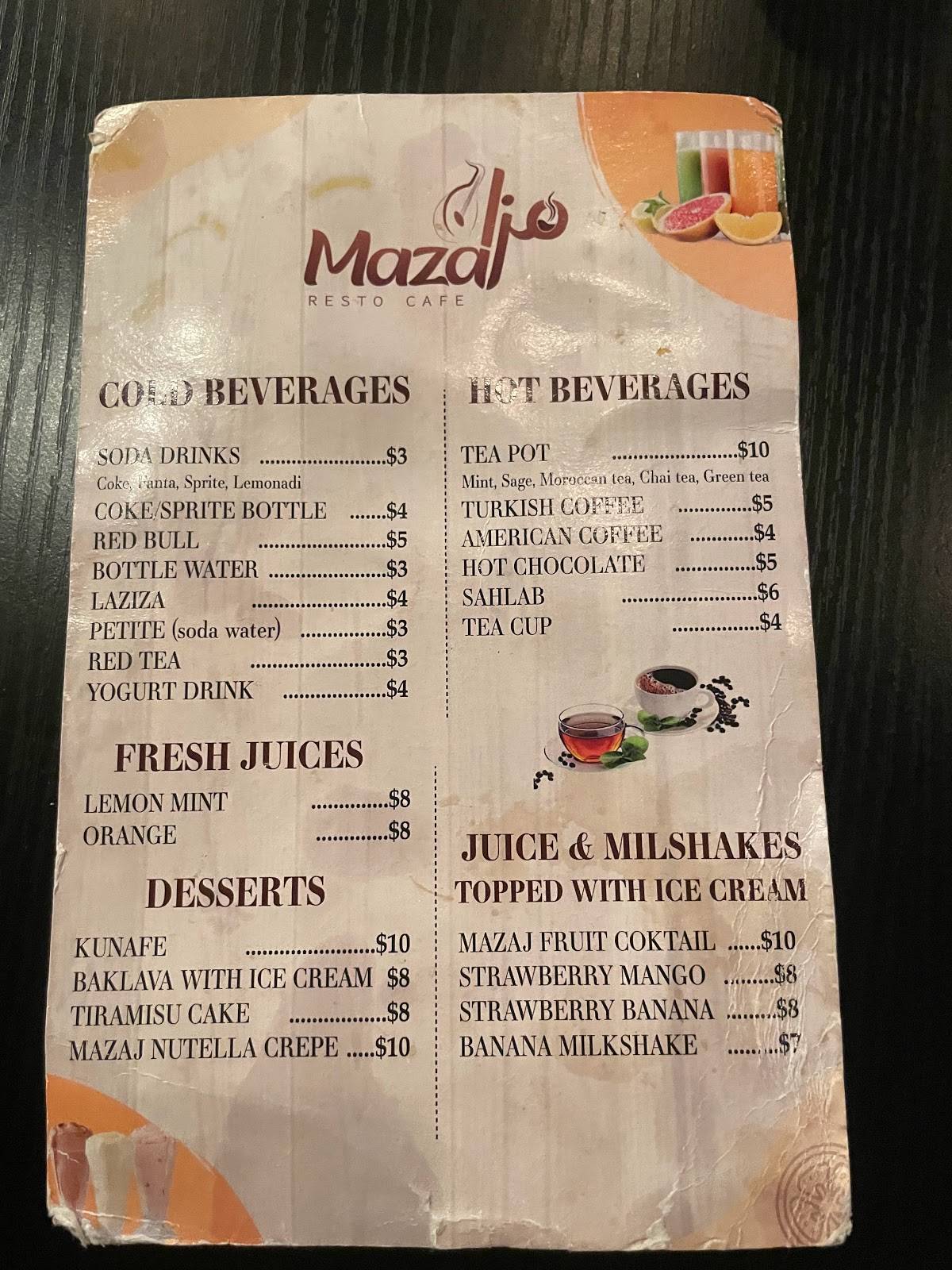 Menu at Mazaj Atlanta pub & bar, Duluth